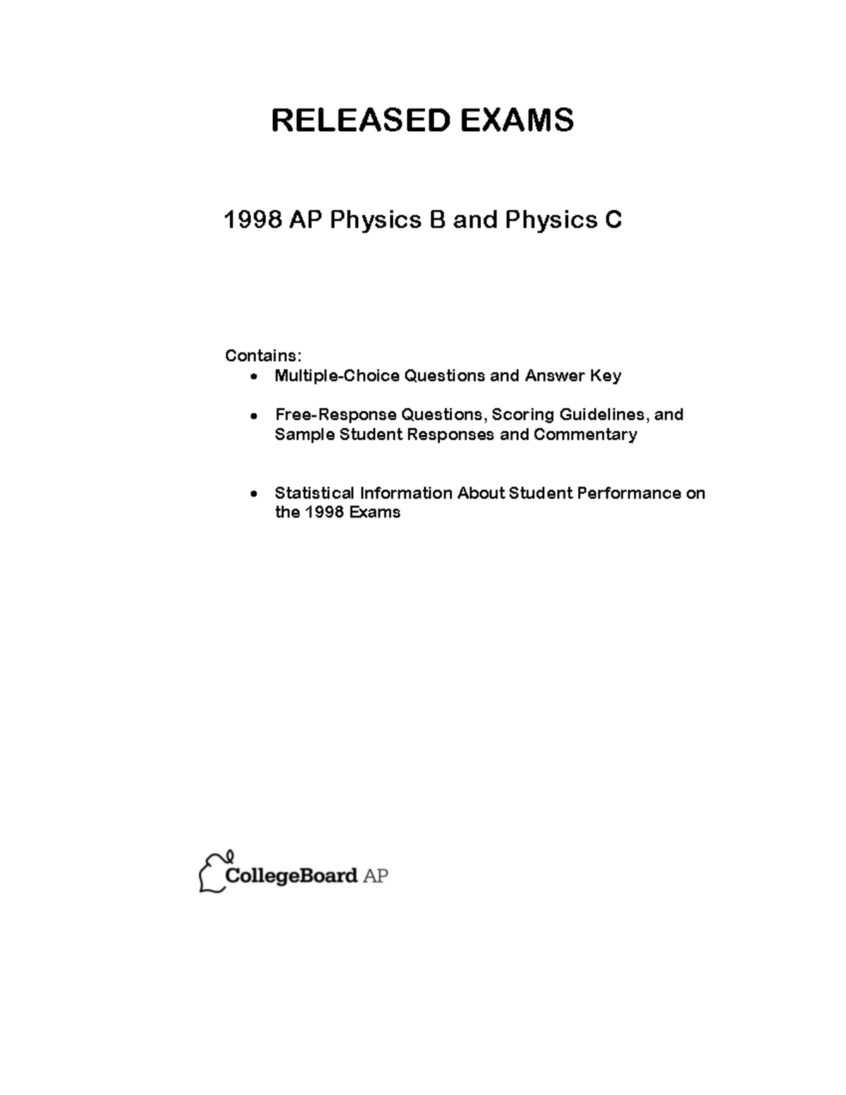 Released EXAM 1998 AP PHYSİCS - Linear Algebra - RELEASED EXAMS 1998 AP Physics B and Physics C ...