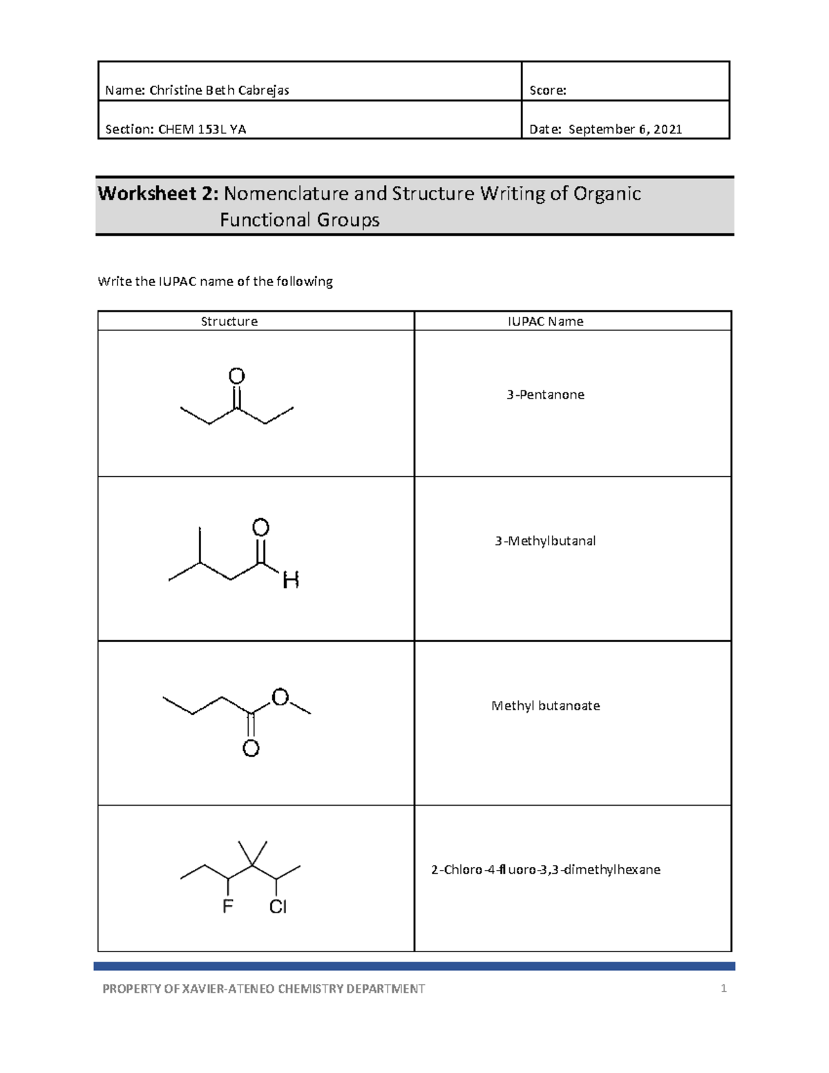 Drill-2- Nomenclature-AND- Structure- Writing- Organic- Functional ...