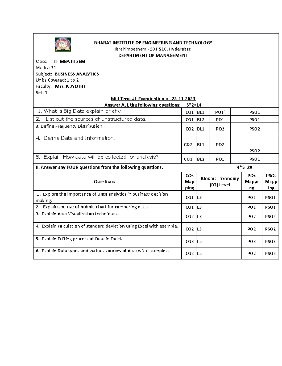 Doc1 - project - BHARAT INSTITUTE OF ENGINEERING AND TECHNOLOGY Ibrahimpatnam - 501 510 ...