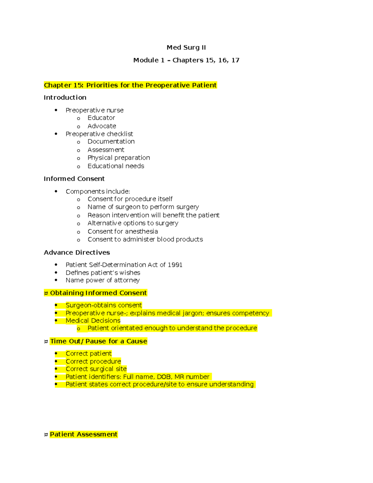 MS Notes - Mod 1 - Study Guide - Med Surg II Module 1 – Chapters 15, 16 ...