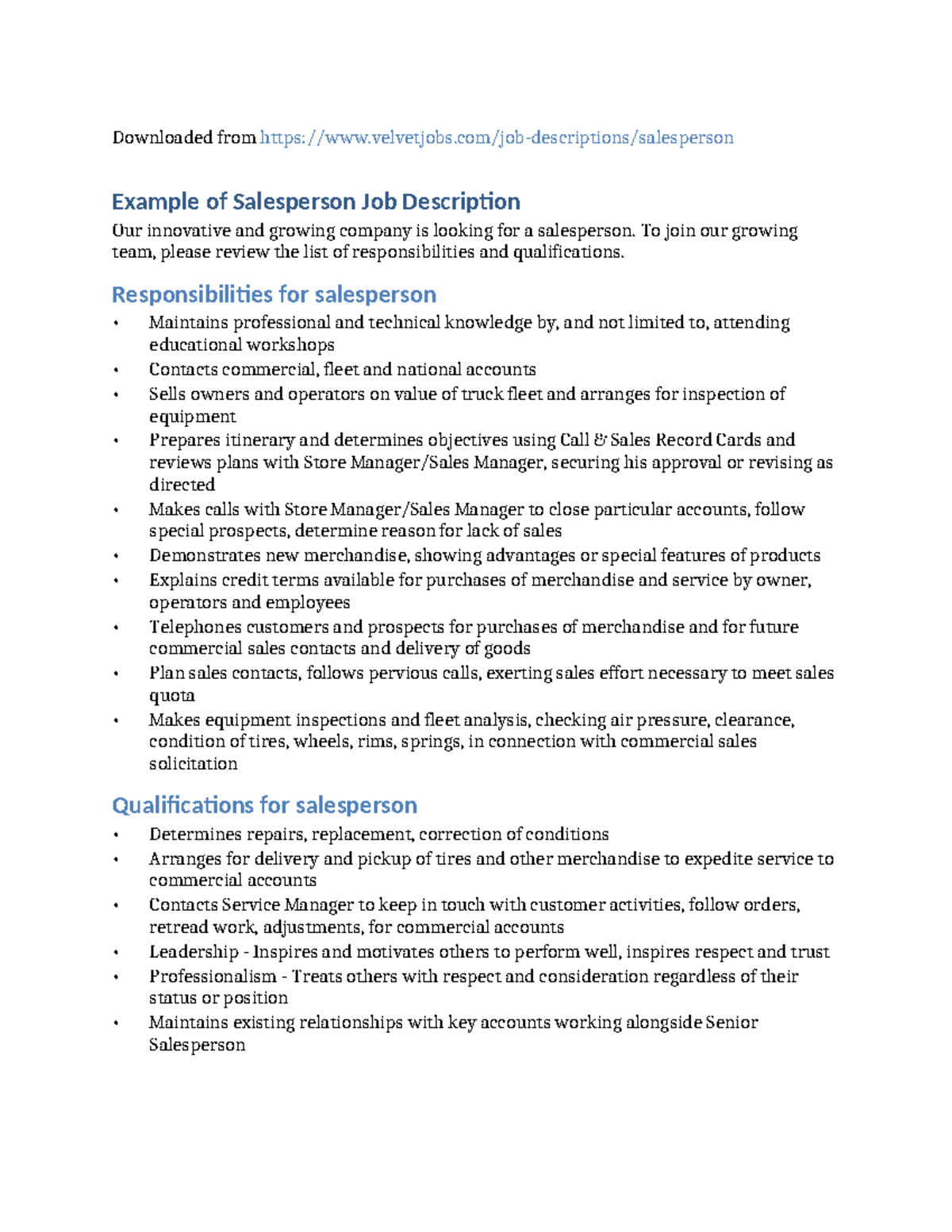 Salesperson-v1 - sale - Downloaded from velvetjobs/job-descriptions ...