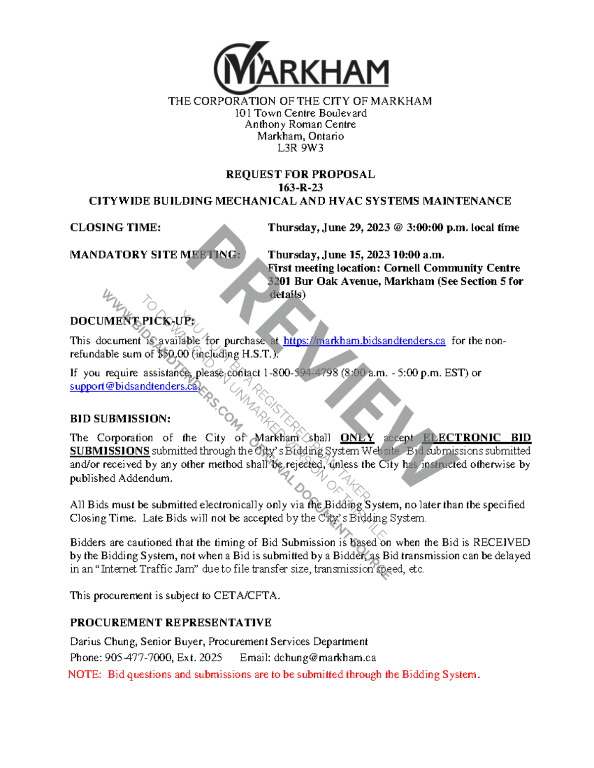 163-R-23 - dsfsdfds - THE CORPORATION OF THE CITY OF MARKHAM 101 Town ...