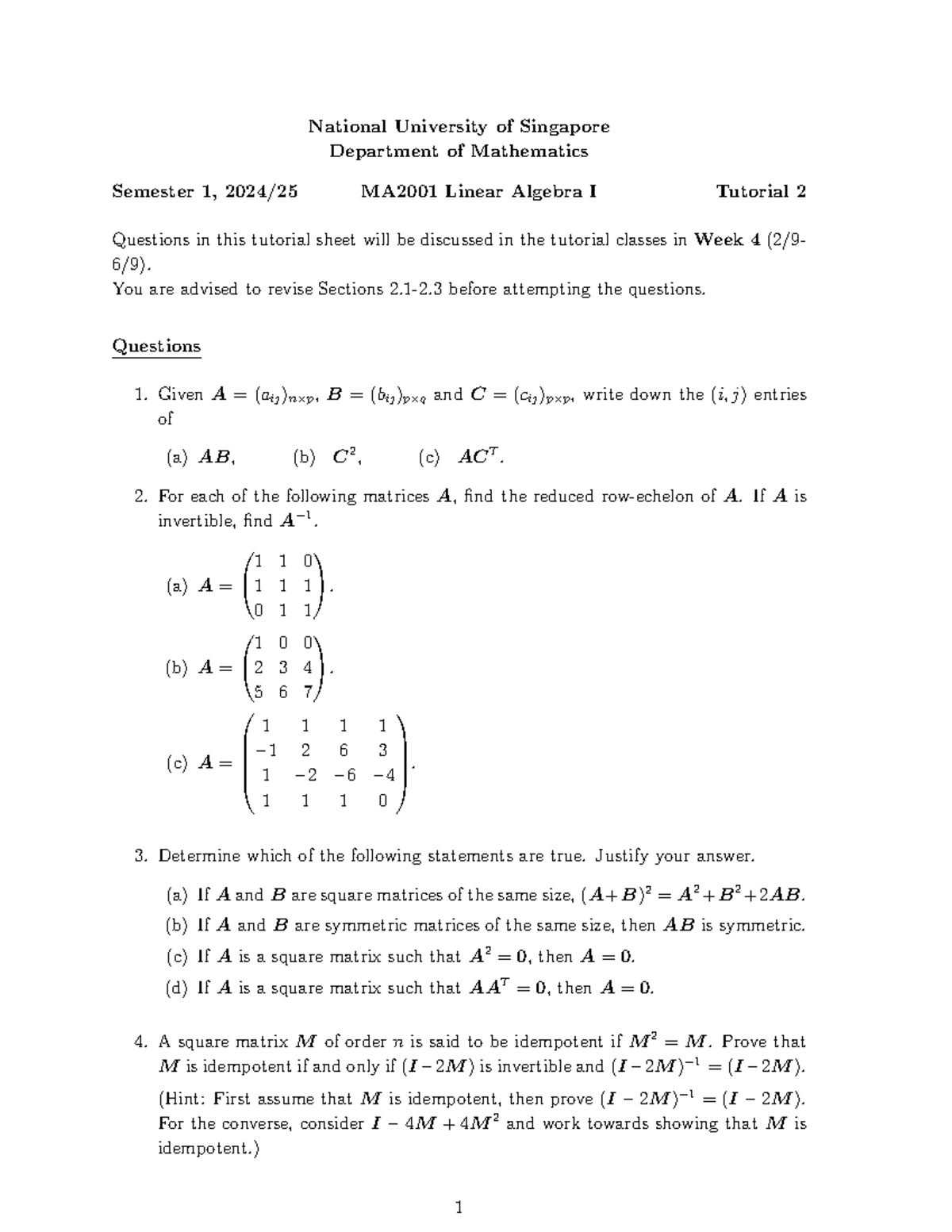 Tutorial 2 - asdfasdf - National University of Singapore Department of ...