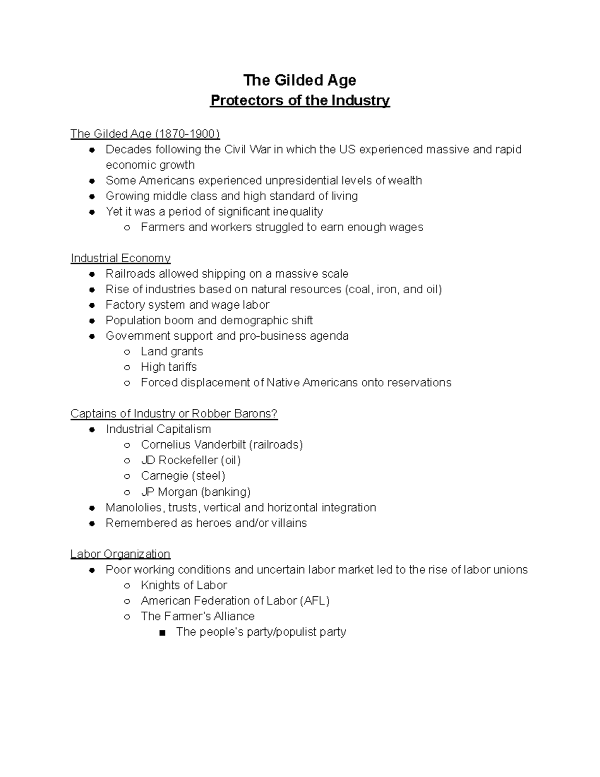 Unit 2 The Gilded Age (4 sections) - The Gilded Age Protectors of the ...