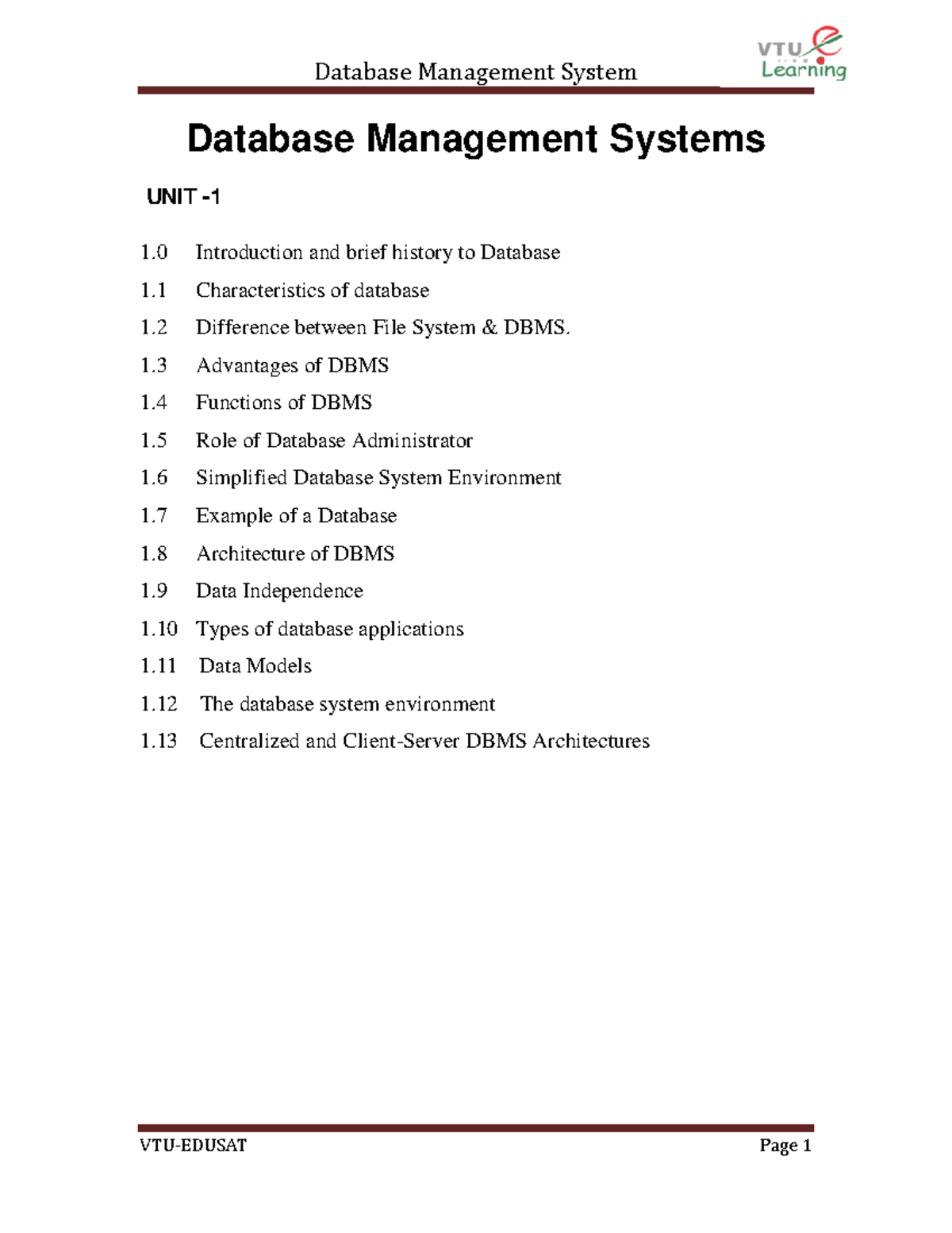 Unit1 KRA - Study - Database Management Systems UNIT - 1 Introduction and brief history to ...