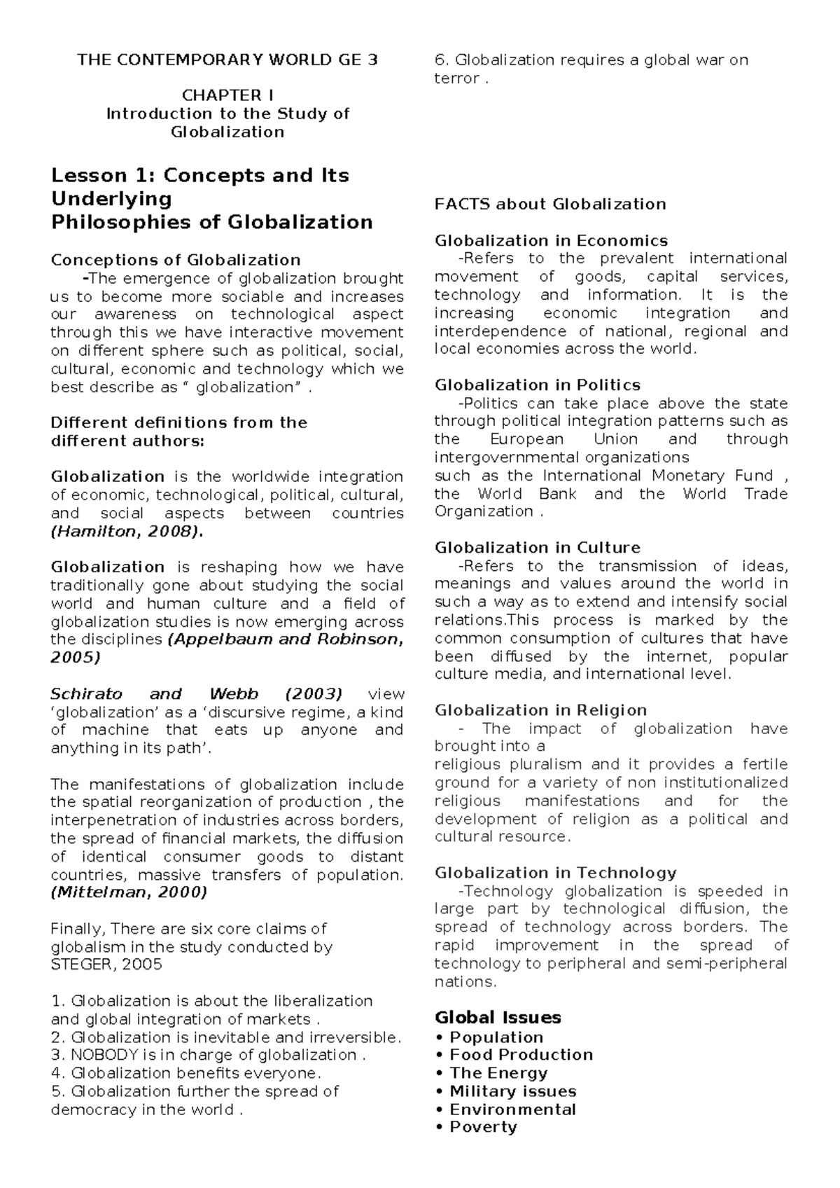 Concept of globalization - THE CONTEMPORARY WORLD GE 3 CHAPTER I ...