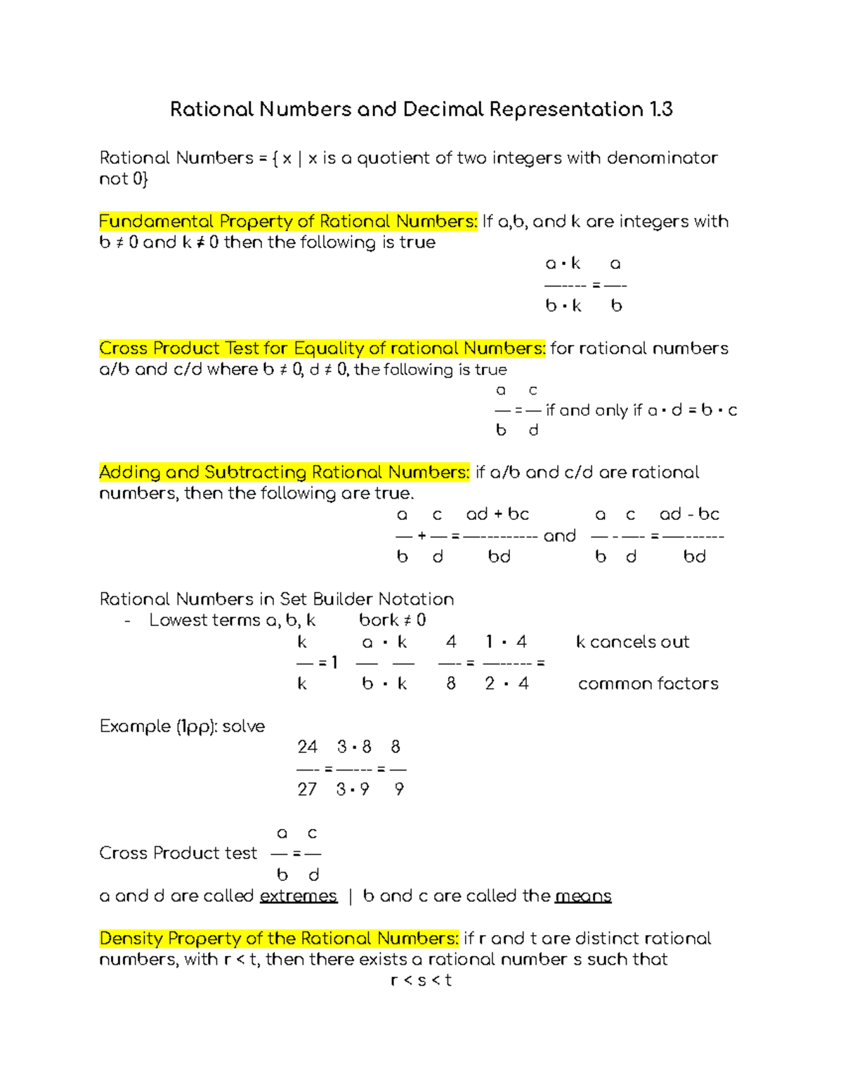 Rational Numbers and Decimal Representation 1 - Rational Numbers = { x ...