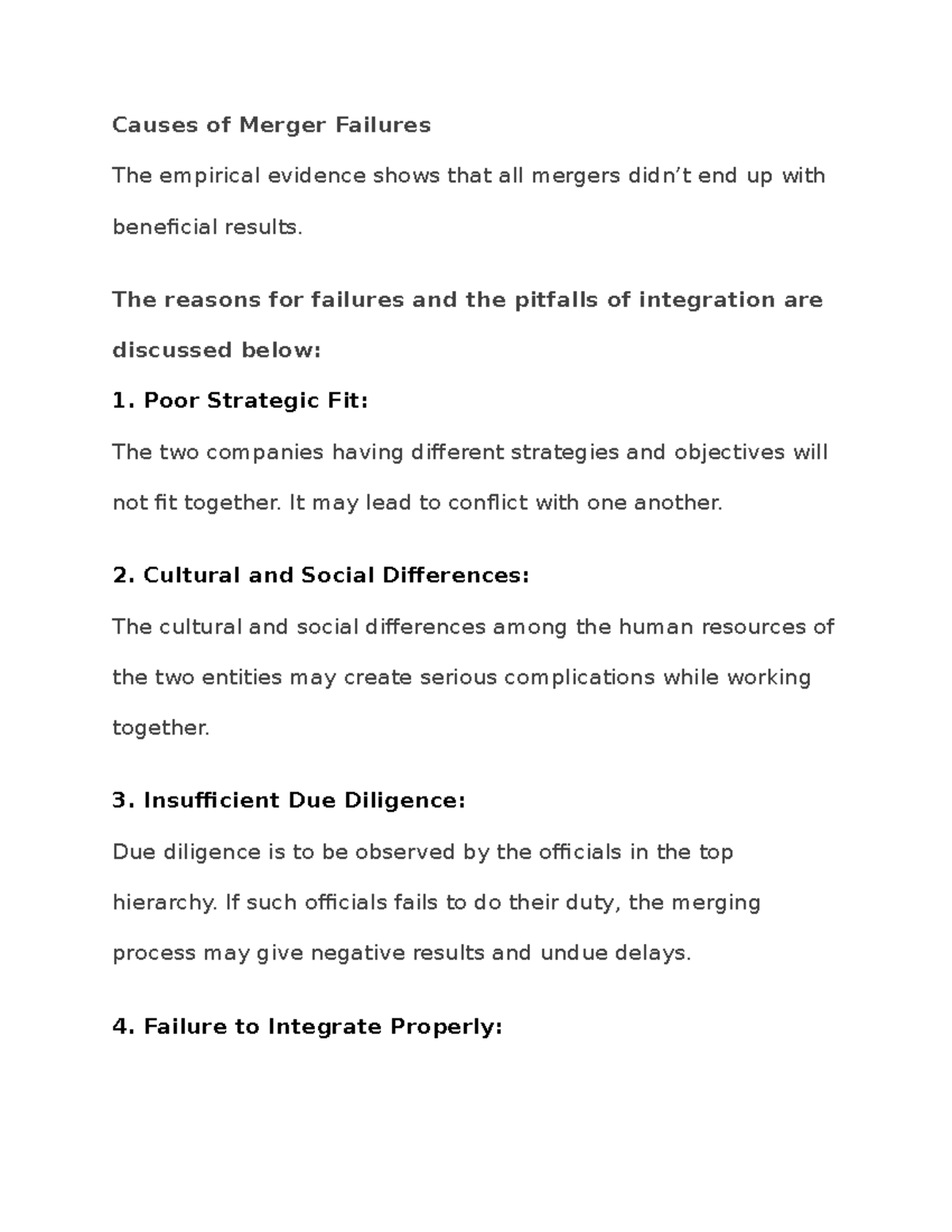 Causes of Merger Failures - **The reasons for failures and the pitfalls ...