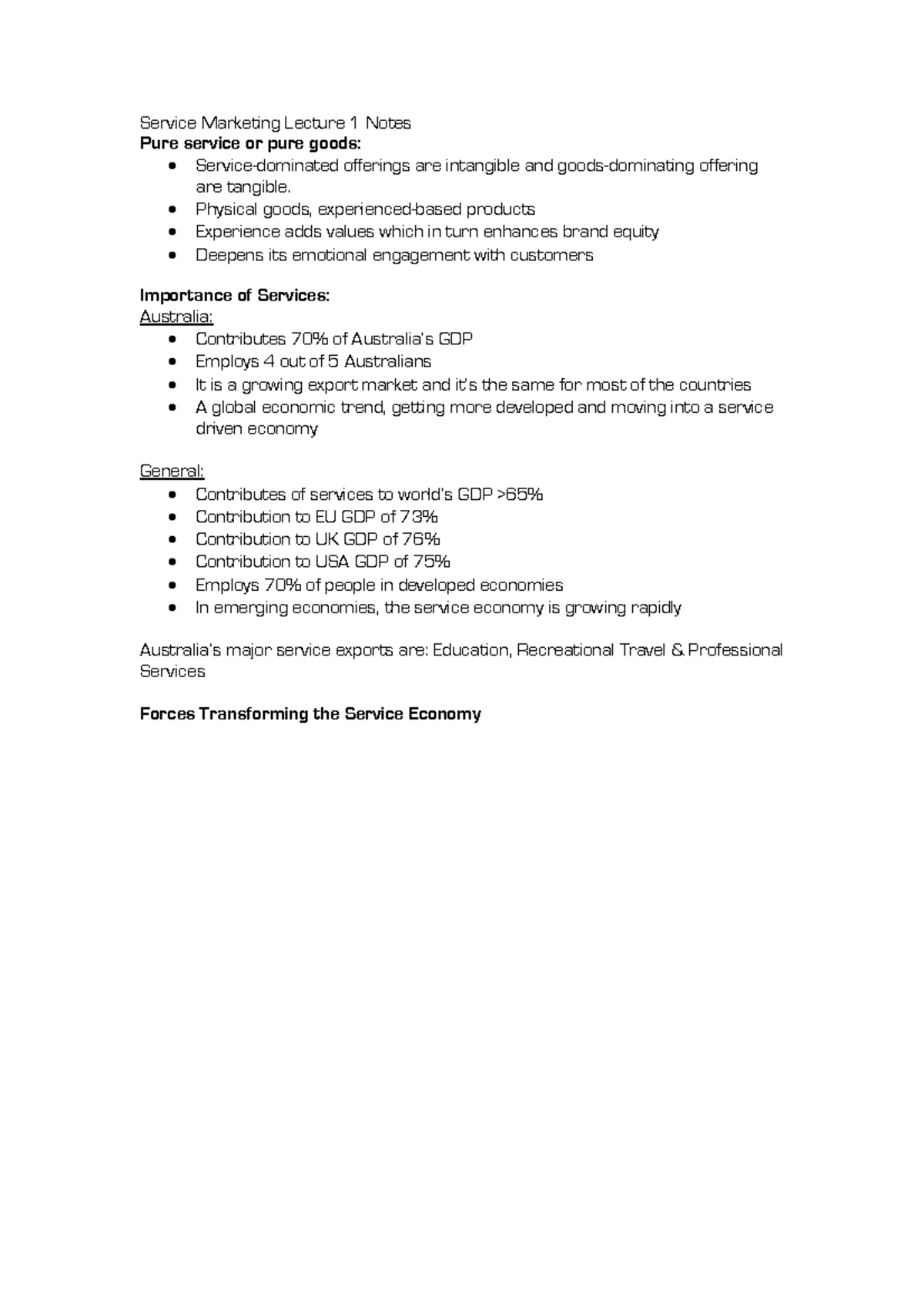 Service Marketing Lecture 1 Notes - Service Marketing Lecture 1 Notes ...