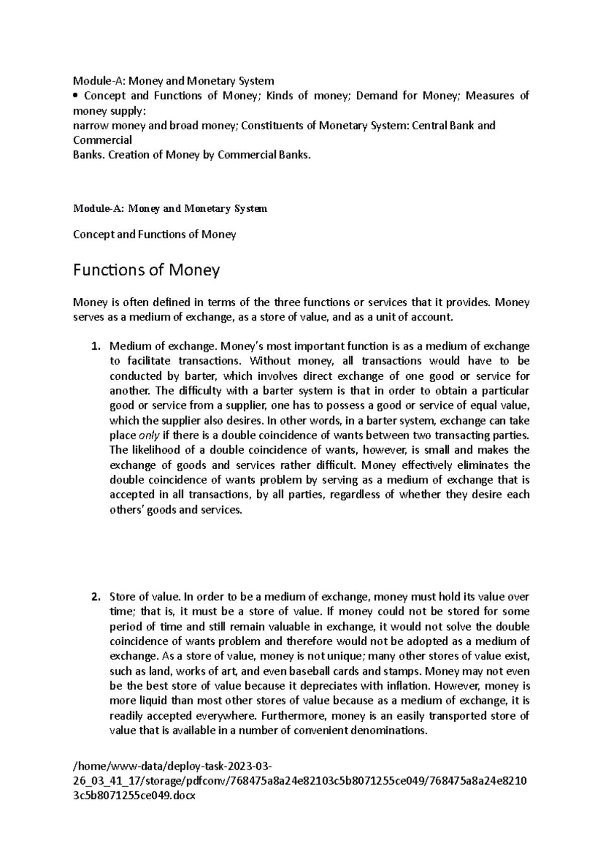 Monetary and financial system - Module-A: Money and Monetary System ...