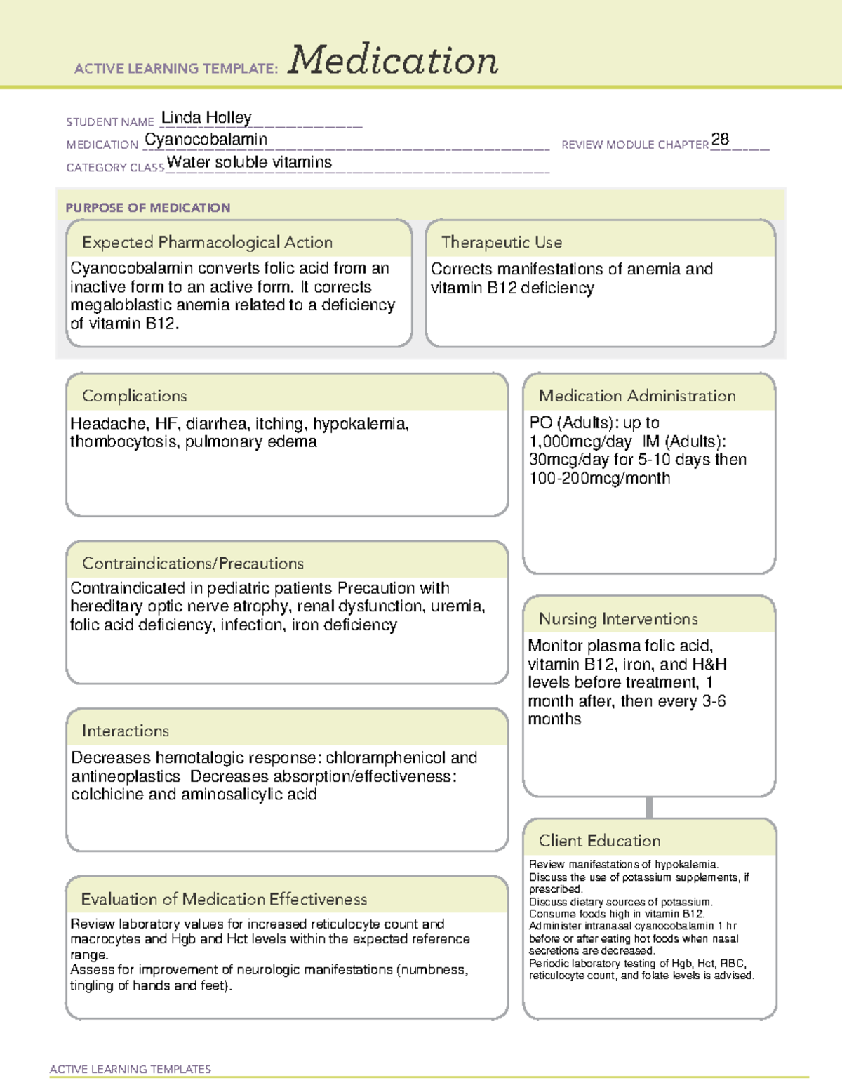 ATI Medication Template Cyanocobalamin - ACTIVE LEARNING TEMPLATES ...