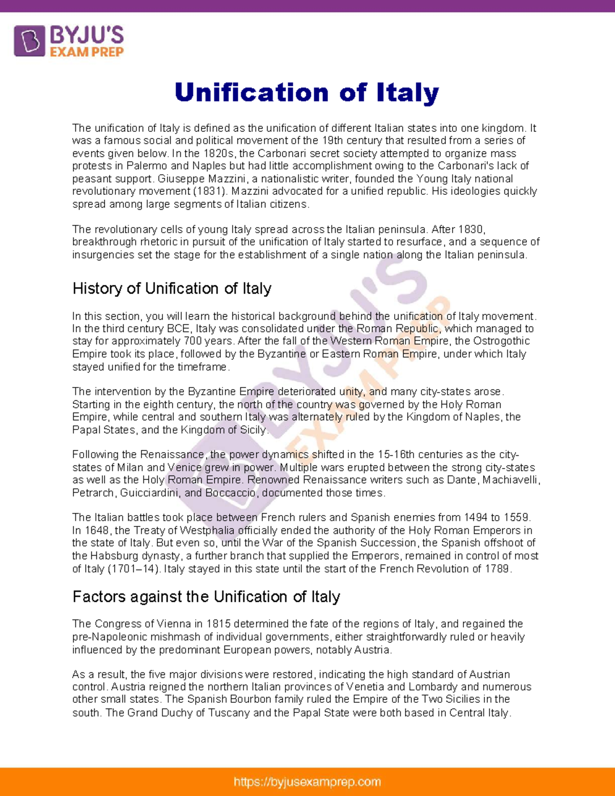 Unification of italy upsc notes 53 - Unification of Italy The ...