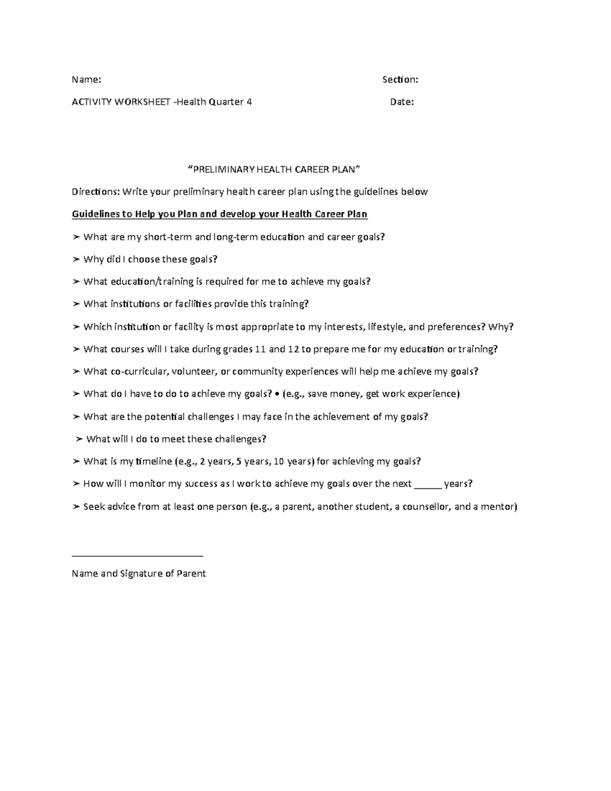 Q4- Health- Activity-NO.-2 - Name: Section: ACTIVITY WORKSHEET -Health ...