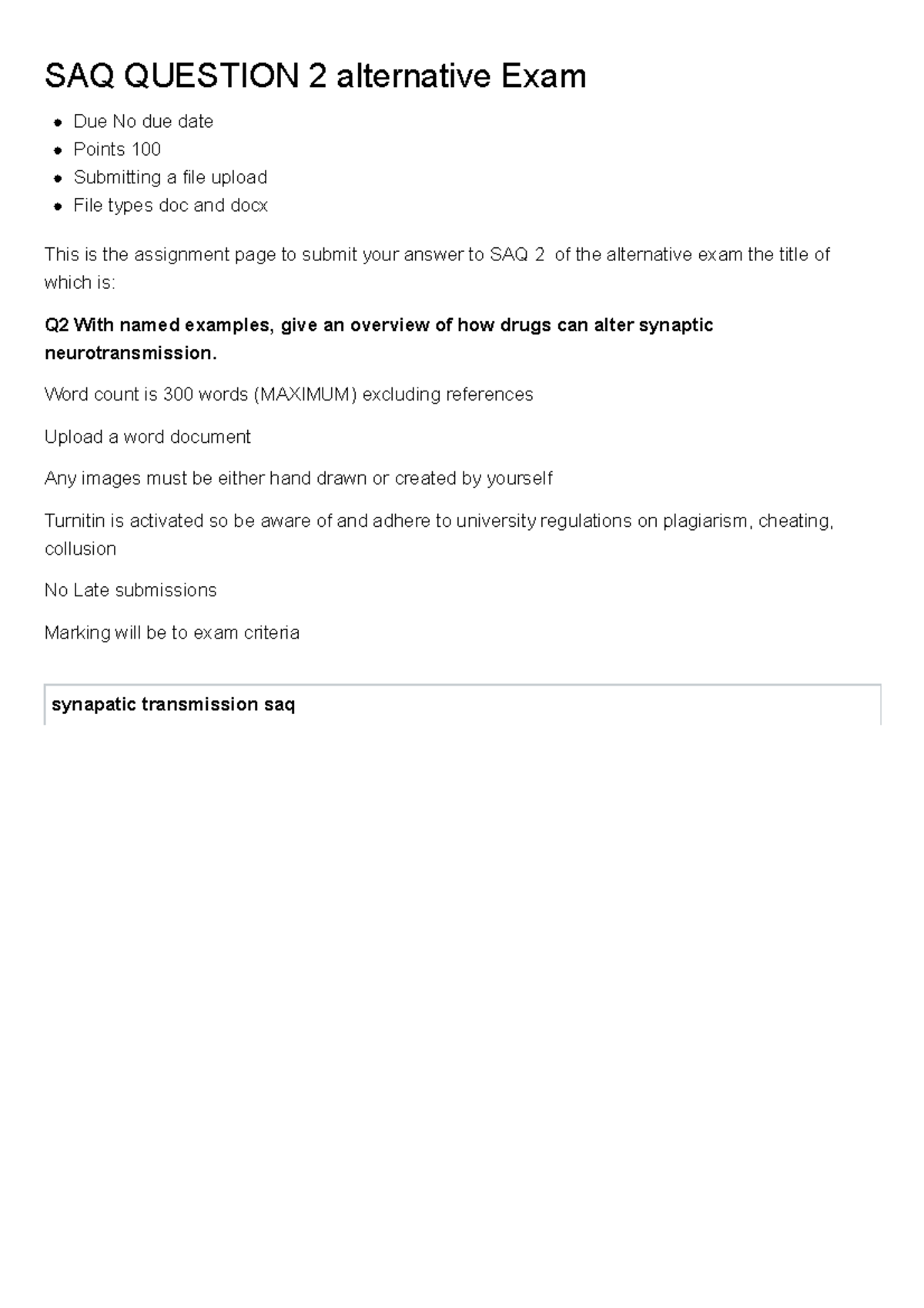 SAQ Question 2 alternative Exam - SAQ QUESTION 2 alternative Exam Due ...