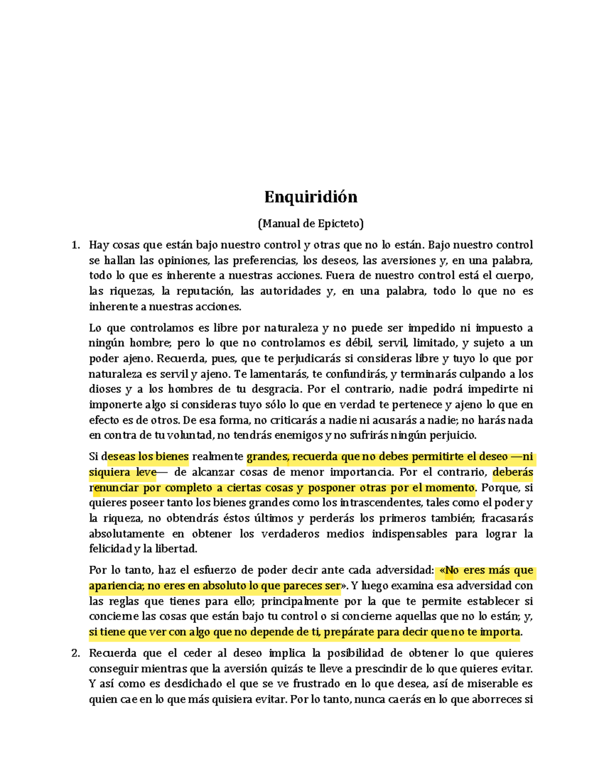 Epicteto-Maximas - Enquiridión (Manual de Epicteto) Hay cosas que están ...