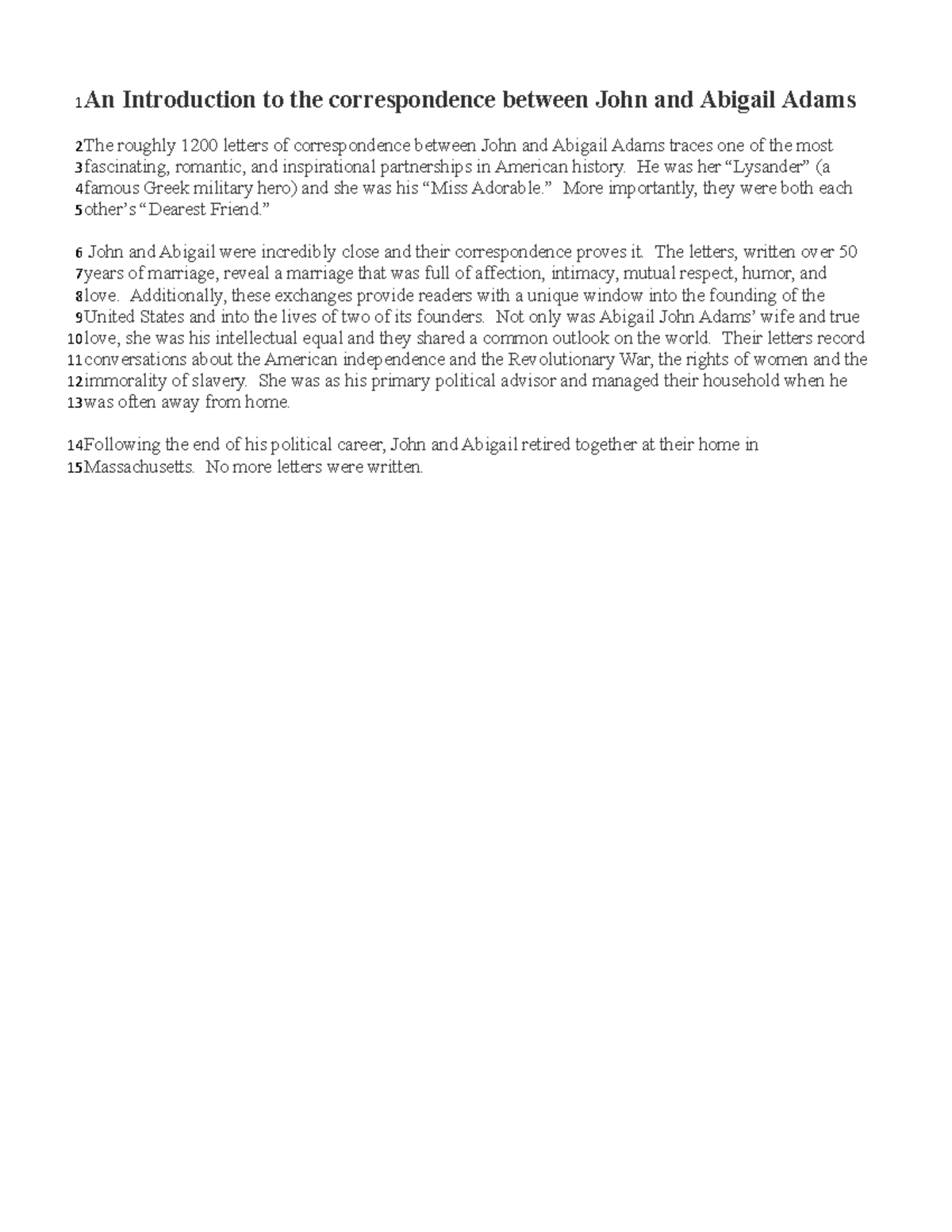 7 U S History Letters from Abigail and John Adams Final - An ...