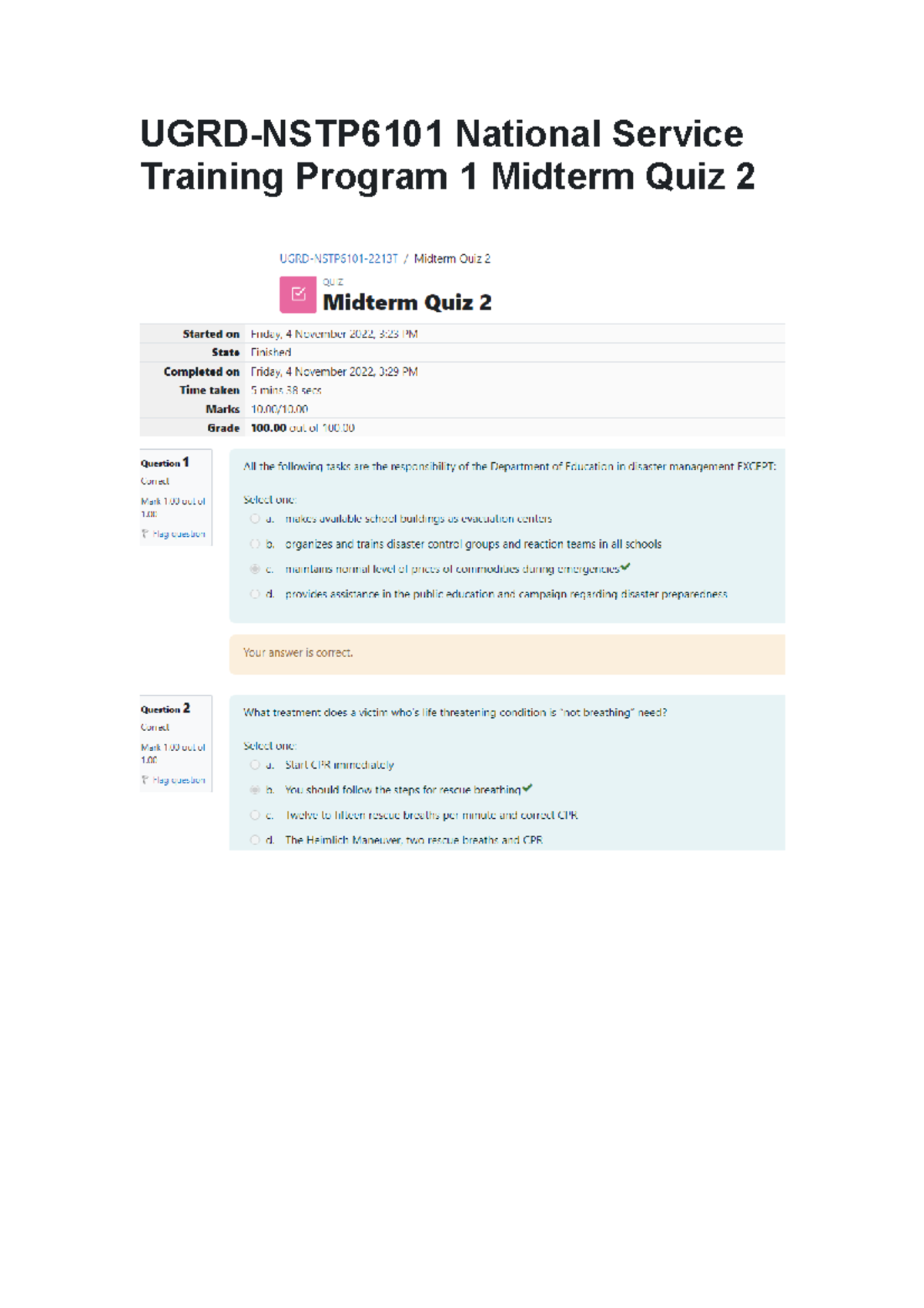 UGRD-NSTP6101 National Service Training Program 1 Midterm Quiz 2 - Studocu