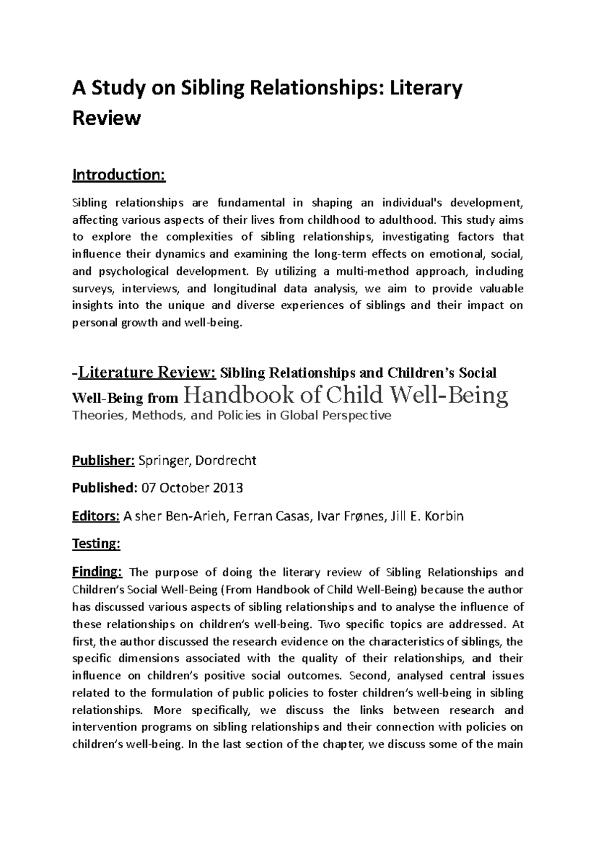 A Study on Sibling Relationships LR - A Study on Sibling Relationships ...