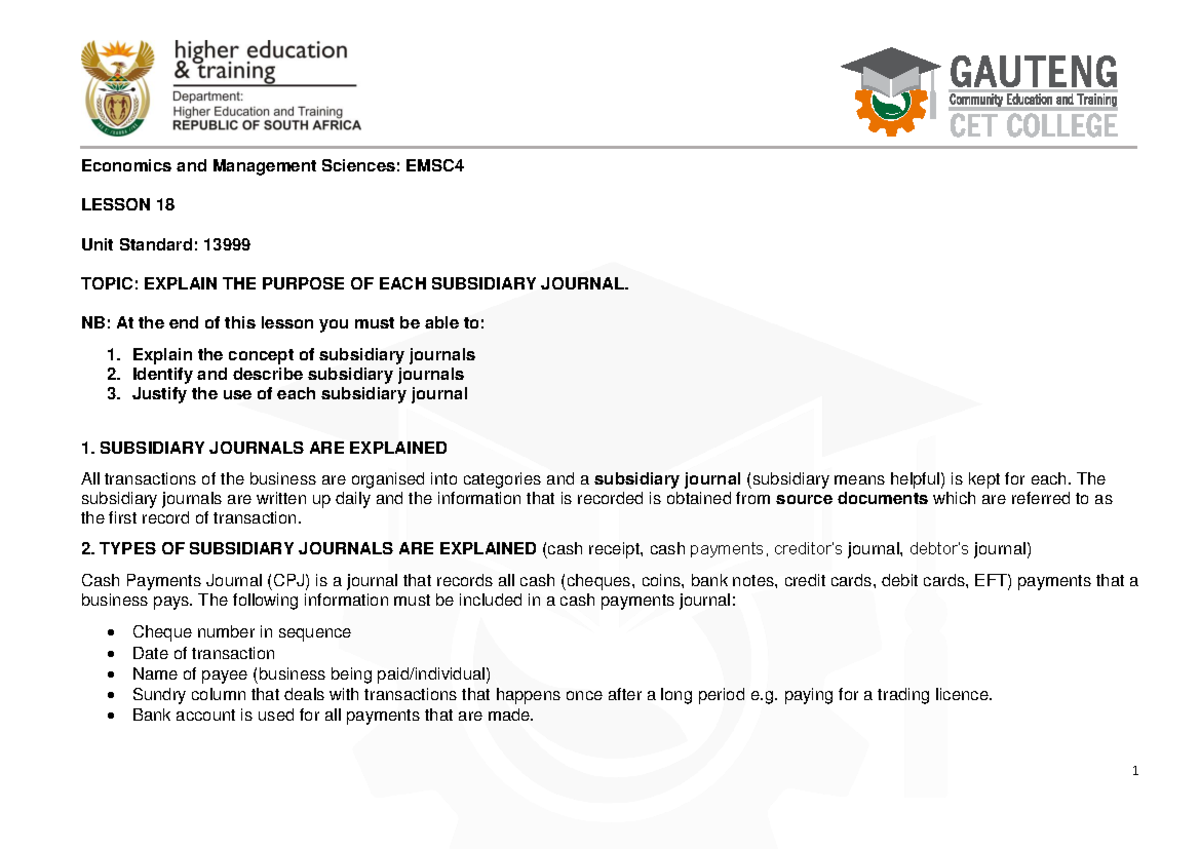 EMSC4 Lesson 18 - Economics and Management Sciences: EMSC LESSON 18 ...
