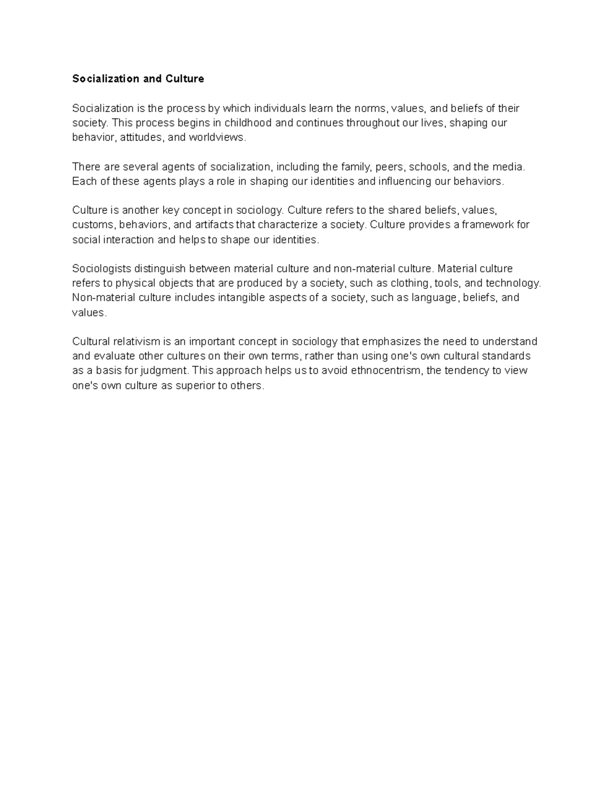 Intro to Sociology - Socialization and Culture Socialization is the ...