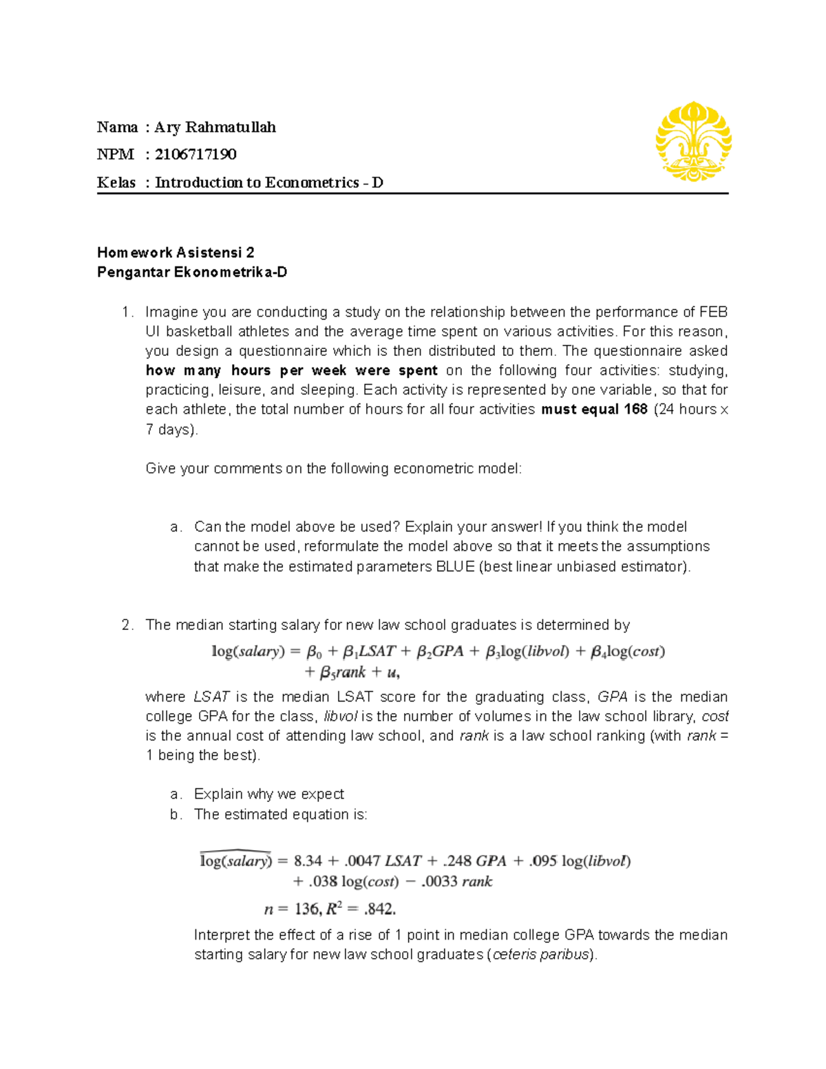 HW2 2106717190 Ary Rahmatullah - Nama : Ary Rahmatullah NPM ...