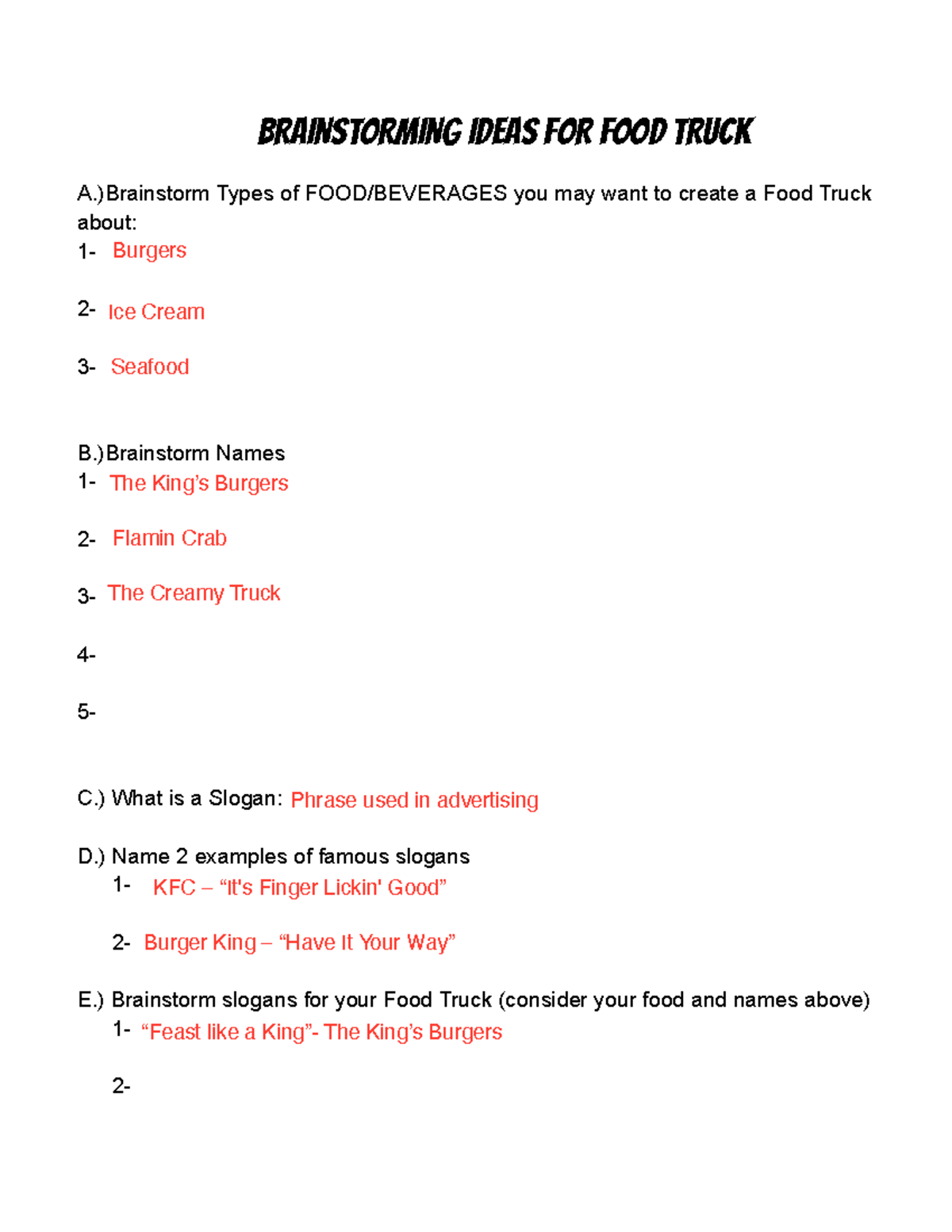 Annotated- Brainstorming%20 Ideas%20FOR%20FOOD%20 Truck - FIRE 285 ...