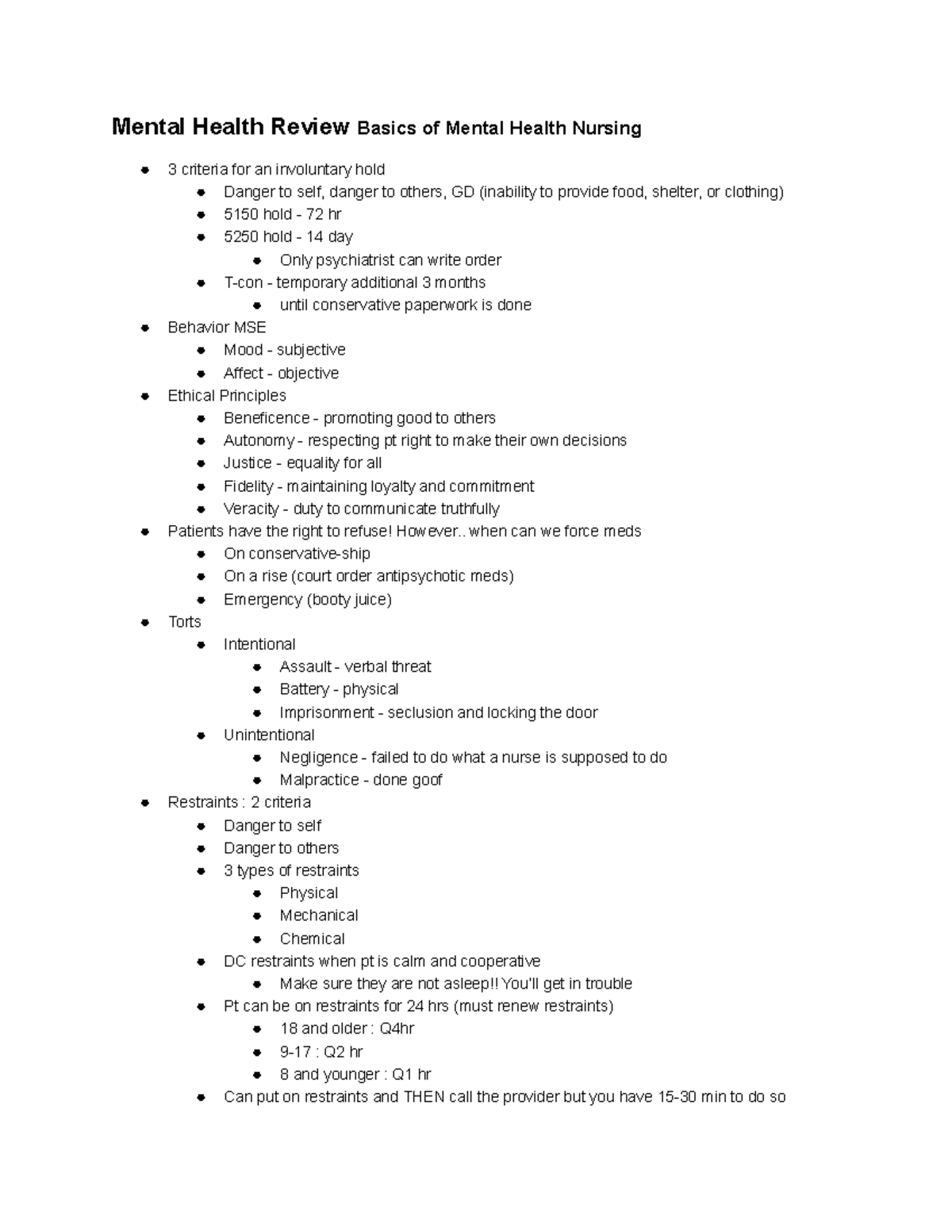Mental Health Review ATI - Mental Health Review Basics of Mental Health Nursing 3 criteria for ...