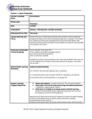 Final Lesson Plan 2nd and PreK assignment - ECS-425 - GCU - Studocu