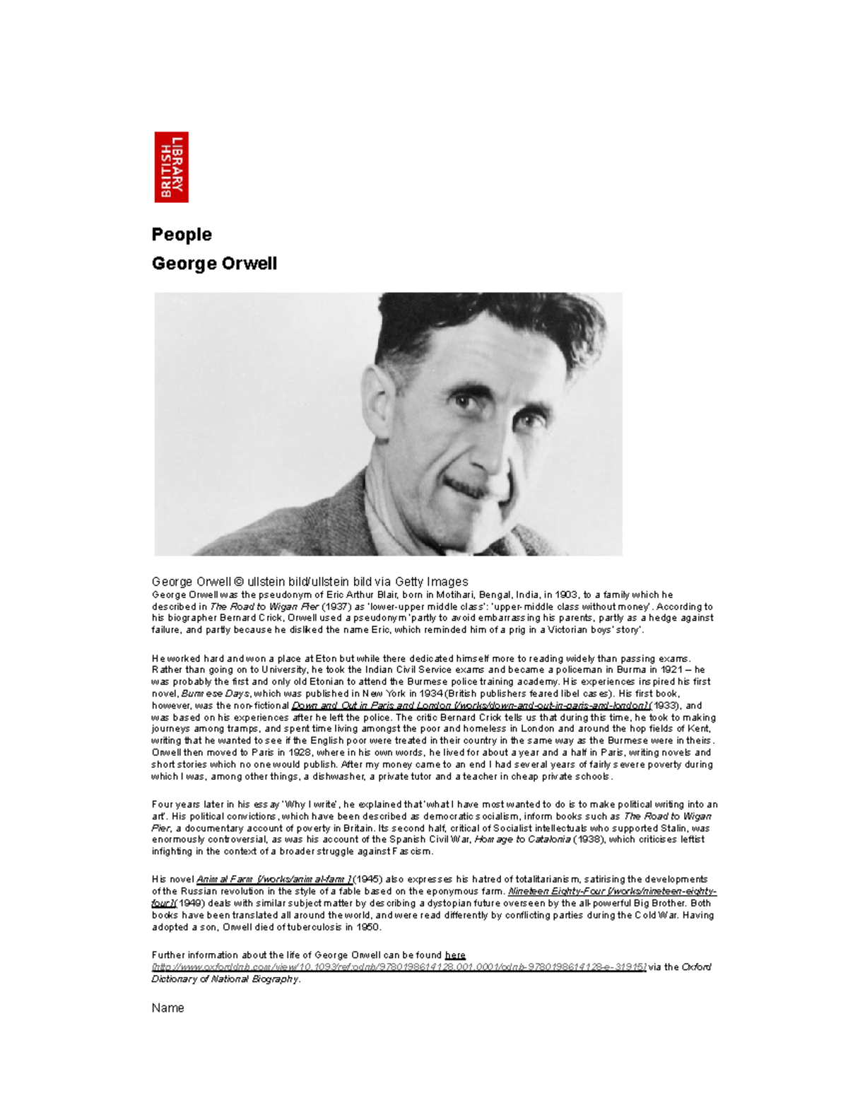 George Orwell Bio - AP English Literature & Composition - People Name ...