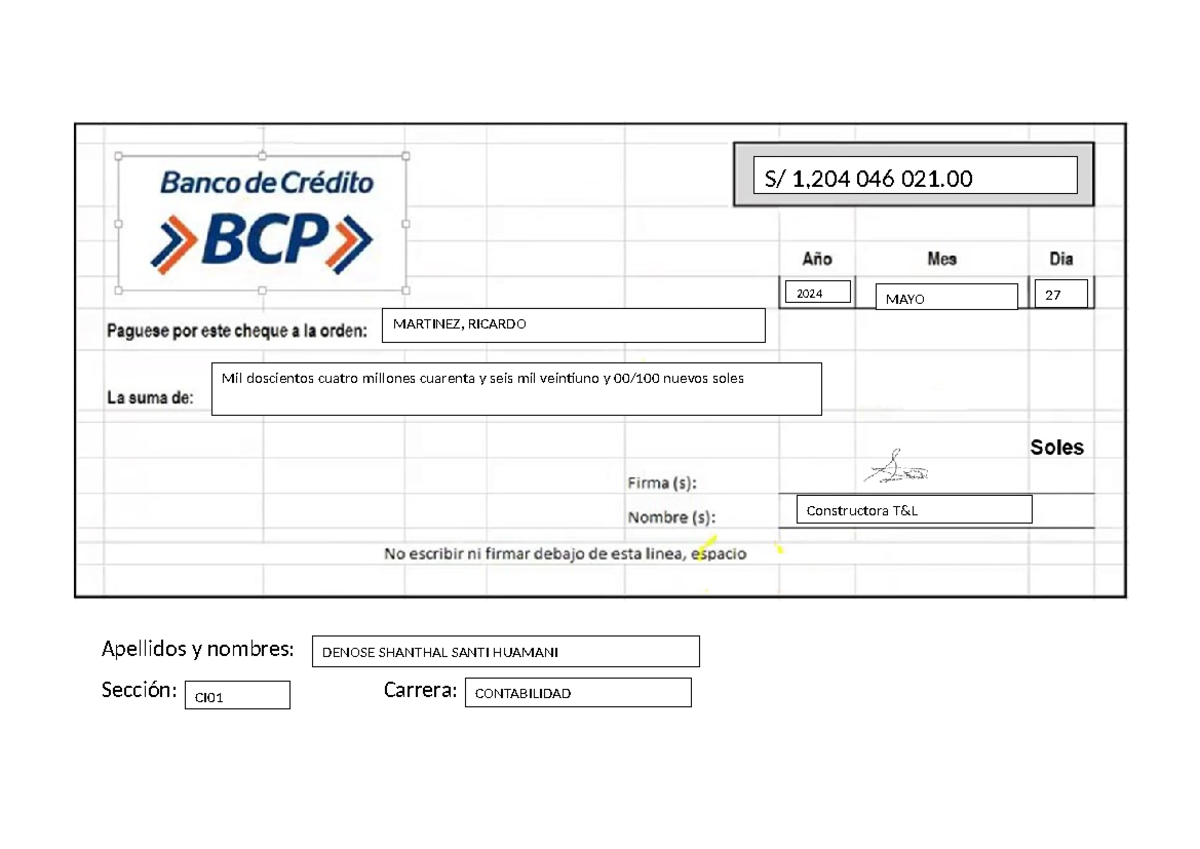 Girar un cheque - Pensamiento Lógico - Apellidos y nombres: Sección ...