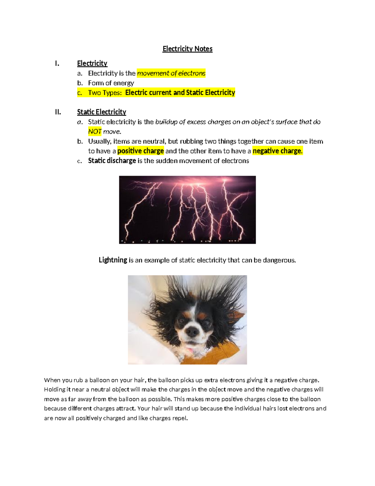 Electricity+Notes - Electricity Notes I. Electricity a. Electricity is ...