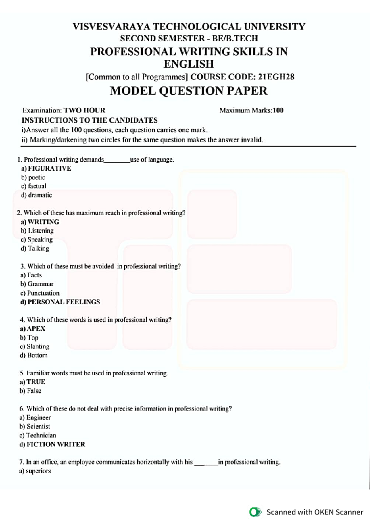 Model question paper - VISVESVARAYA TECHNOLOGICAL UNIVERSITY SECOND ...