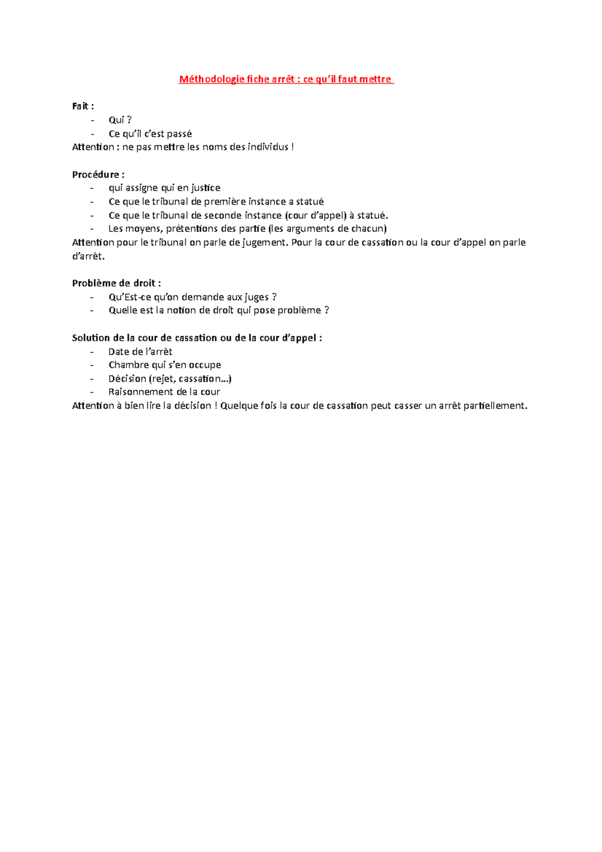 Méthodologie fiche d’arrêt - Méthodologie fiche arrêt : ce qu’il faut ...