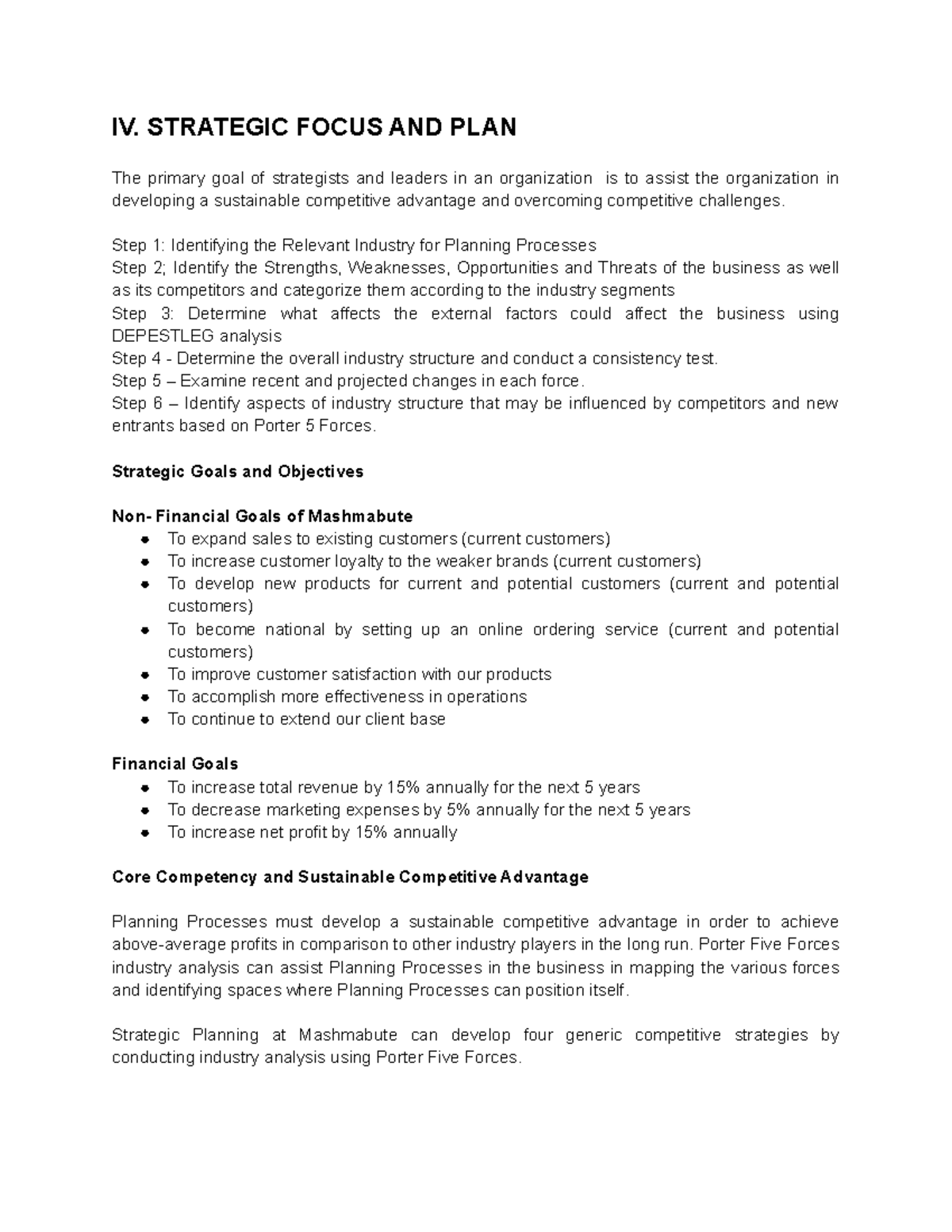 Feasib - IV. STRATEGIC FOCUS AND PLAN The primary goal of strategists ...