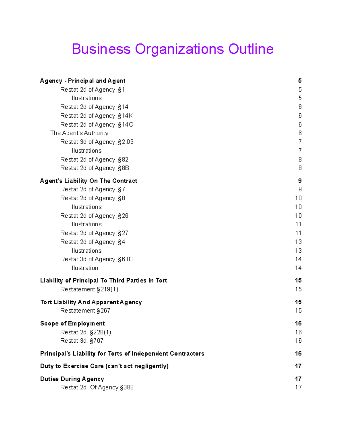 Business Organizations Outline - Business Organizations Outline Agency ...