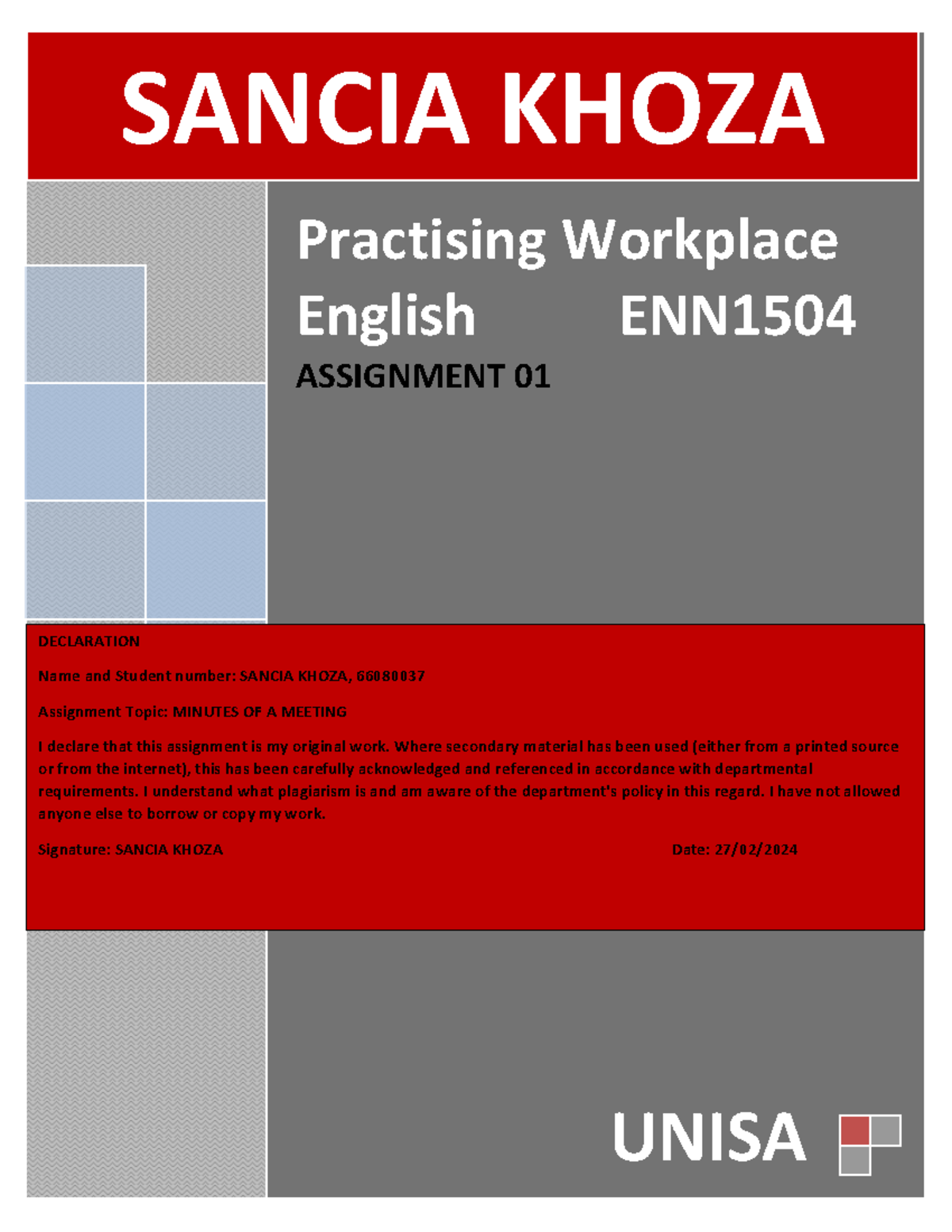ENN1504 Assignment 01 - This module is offered on blended mode (meaning ...