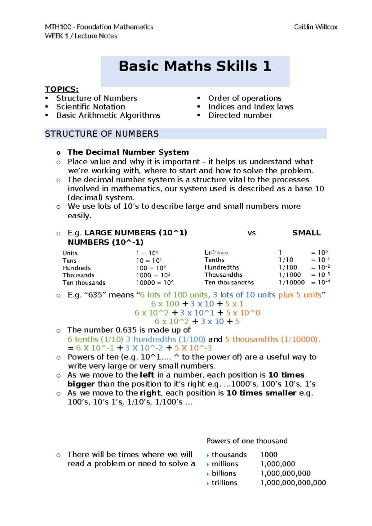 Week 1 Lecture Notes - WEEK 1 / Lecture Notes TOPICS: Structure of ...