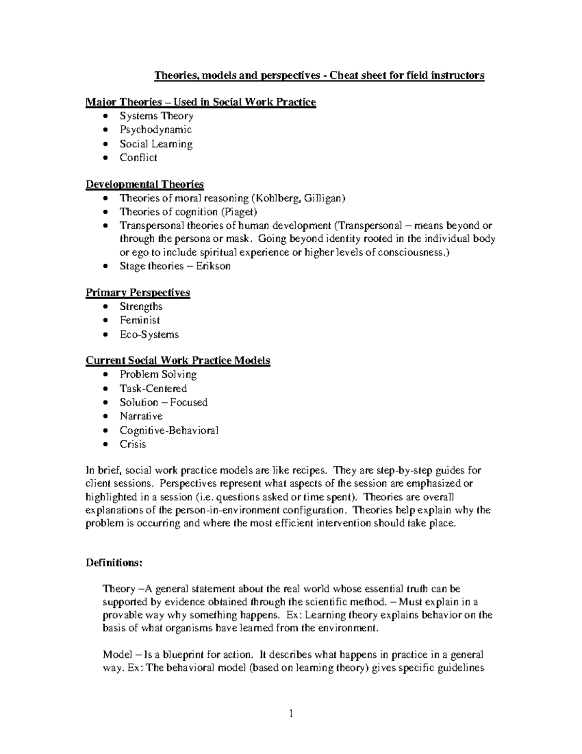 Theory+Cheat+Sheet - NOTES - Theories, models and perspectives - Cheat ...