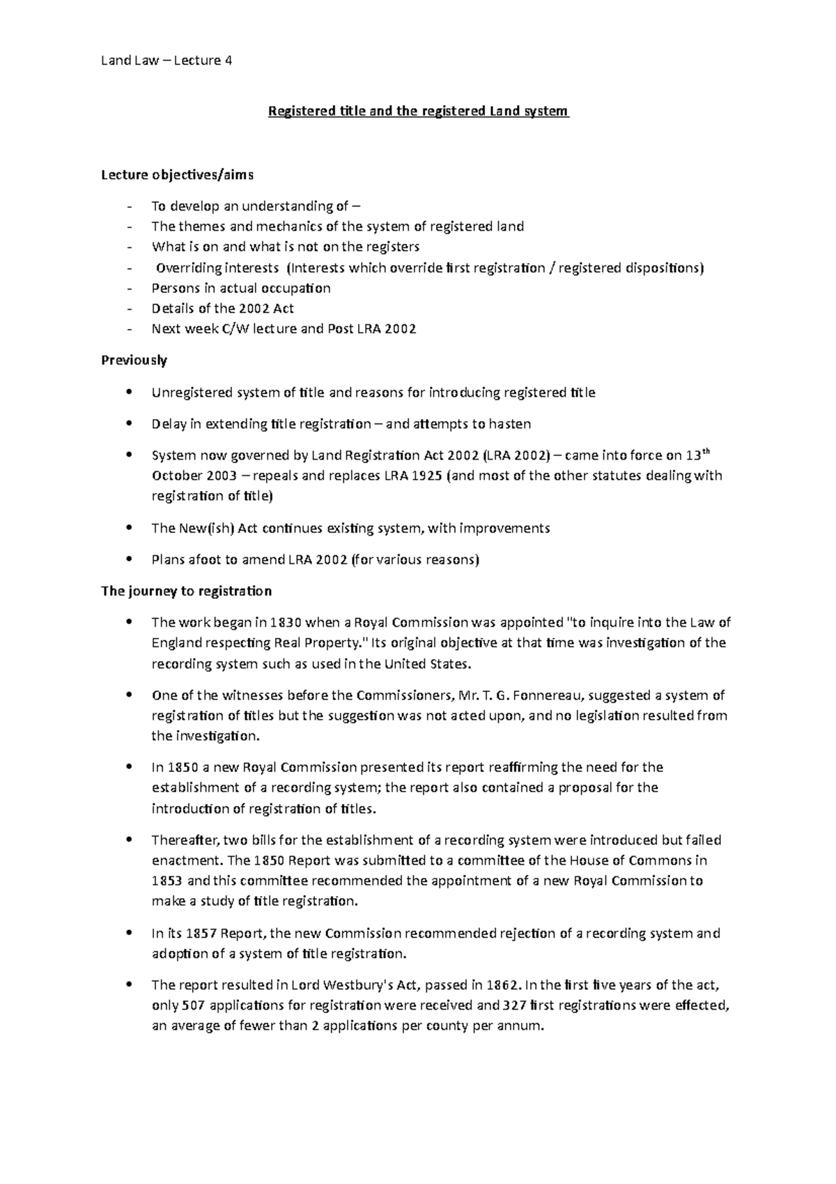 Lecture 4 - registered title, contemporary challenges and recent ...