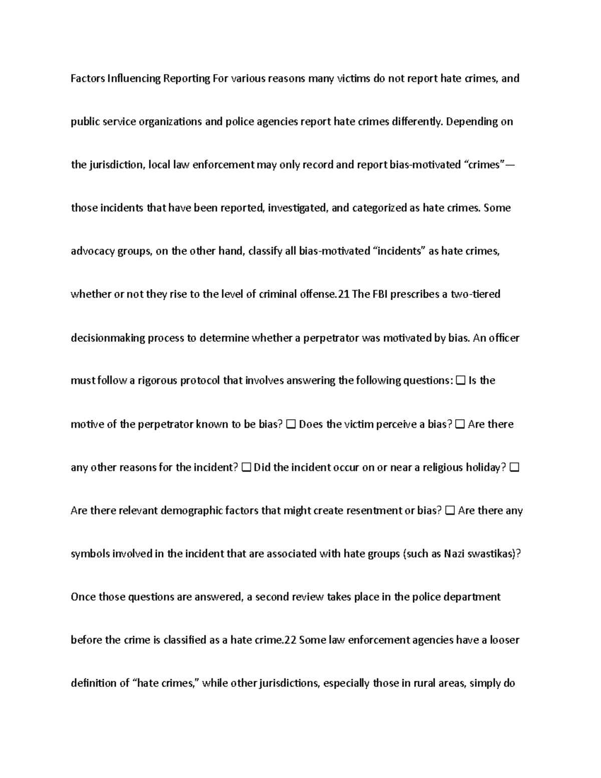 Factors Influencing Reporting For various reasons many victims do not ...