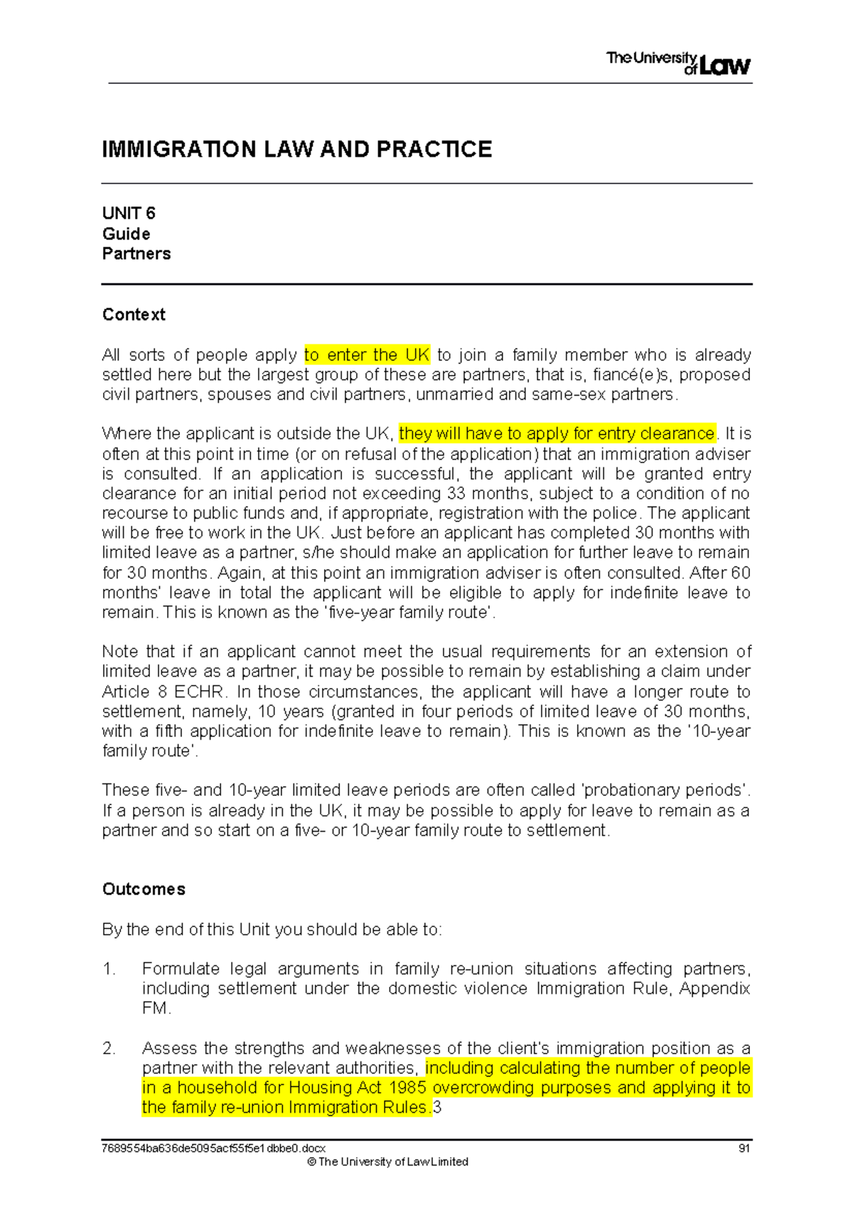 WS 6 IL - STUDY STUDY STUDY STUDY - IMMIGRATION LAW AND PRACTICE UNIT 6 ...