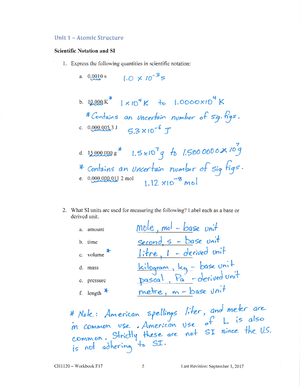 Workbook - Unit 1 - Atomic Structure Questions - CH1120 - Studocu