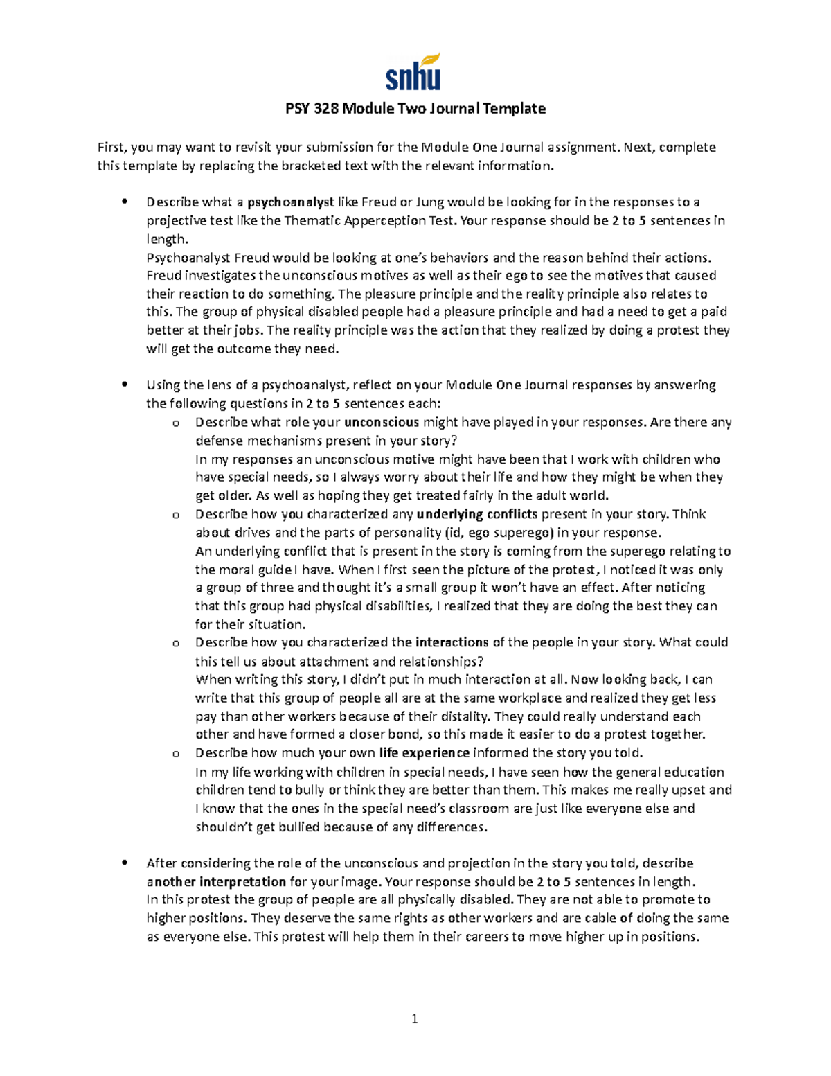 Mod 2 journal - module 2 - PSY 328 Module Two Journal Template First ...