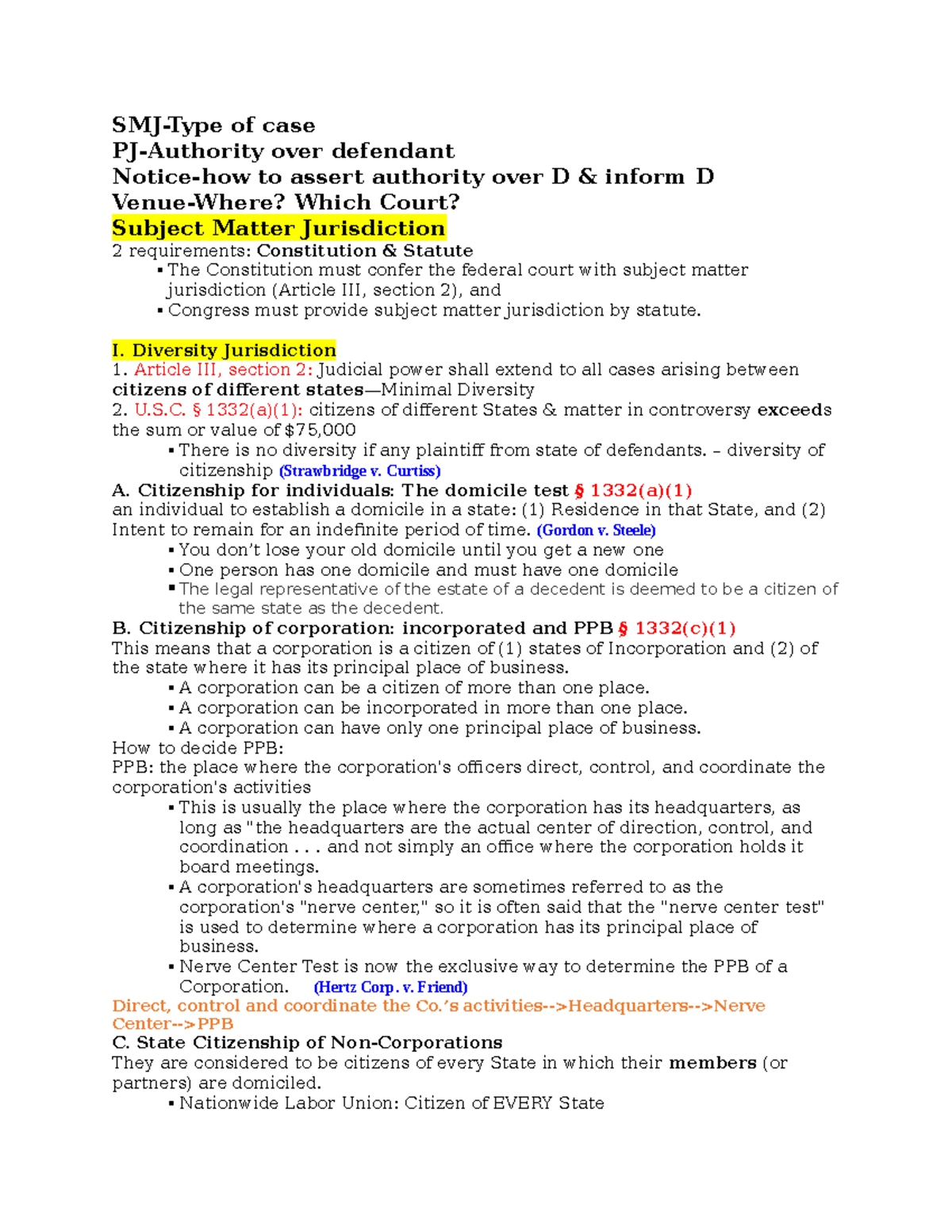 Civl Pro Outline - of case over defendant to assert authority over D ...