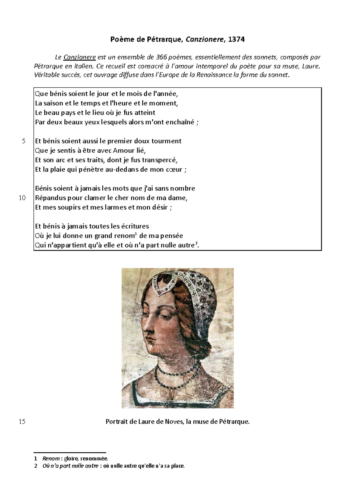 Pétrarque et grammaire - Poème de Pétrarque, Canzionere, 1374 Le ...