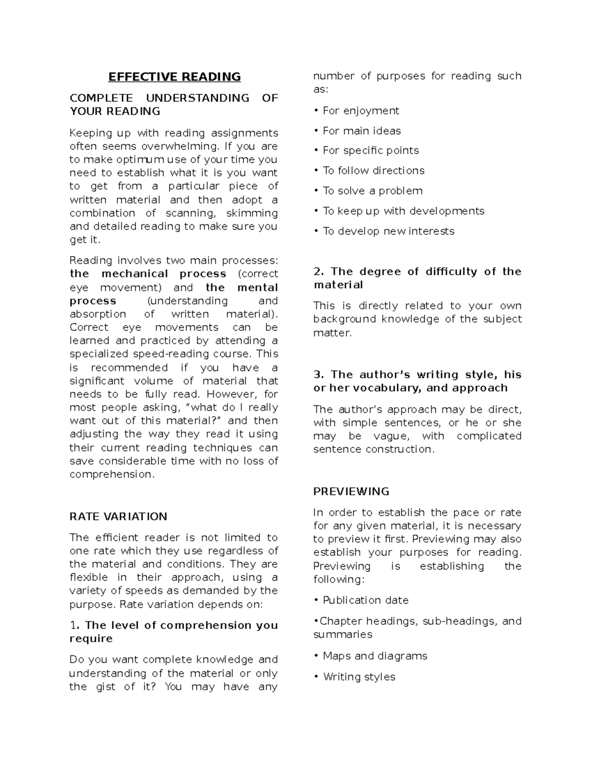 Effective Reading - EFFECTIVE READING COMPLETE UNDERSTANDING OF YOUR ...
