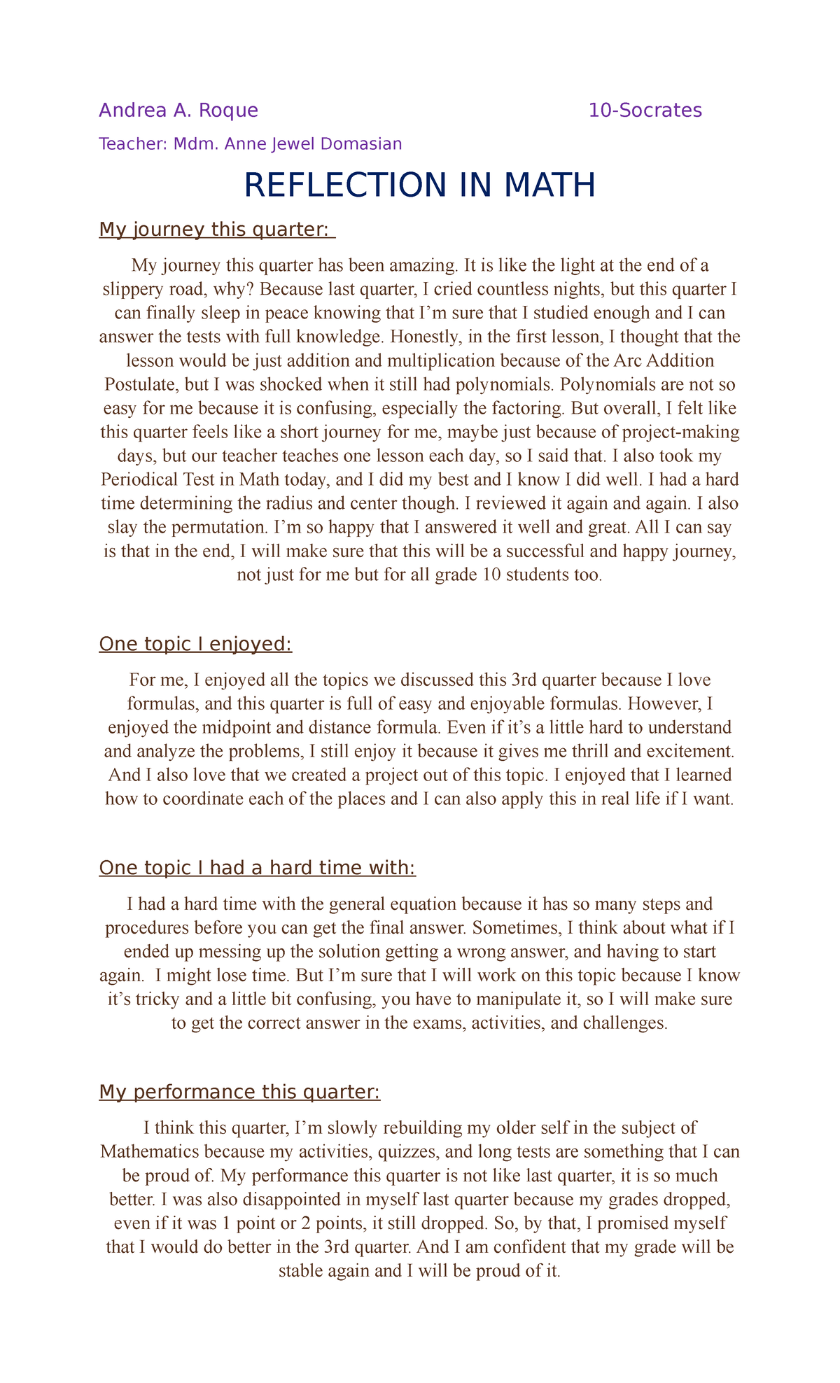Mathport - Andrea A. Roque 10-Socrates Teacher: Mdm. Anne Jewel ...