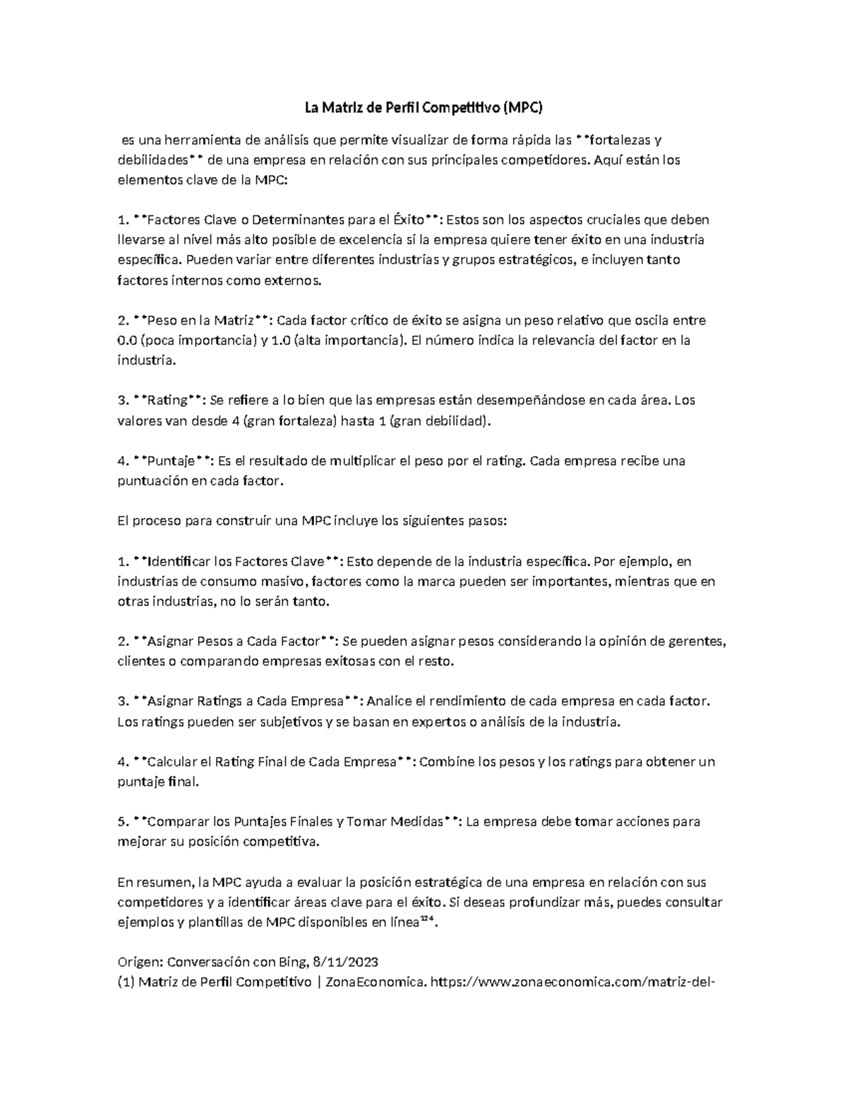 La Matriz de Perfil Competitivo - Aquí están los elementos clave de la ...
