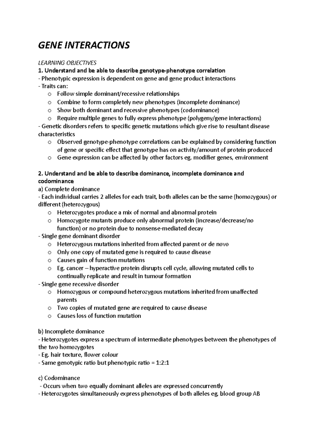 2. GENE Interactions - Lecture notes - GENE INTERACTIONS LEARNING ...