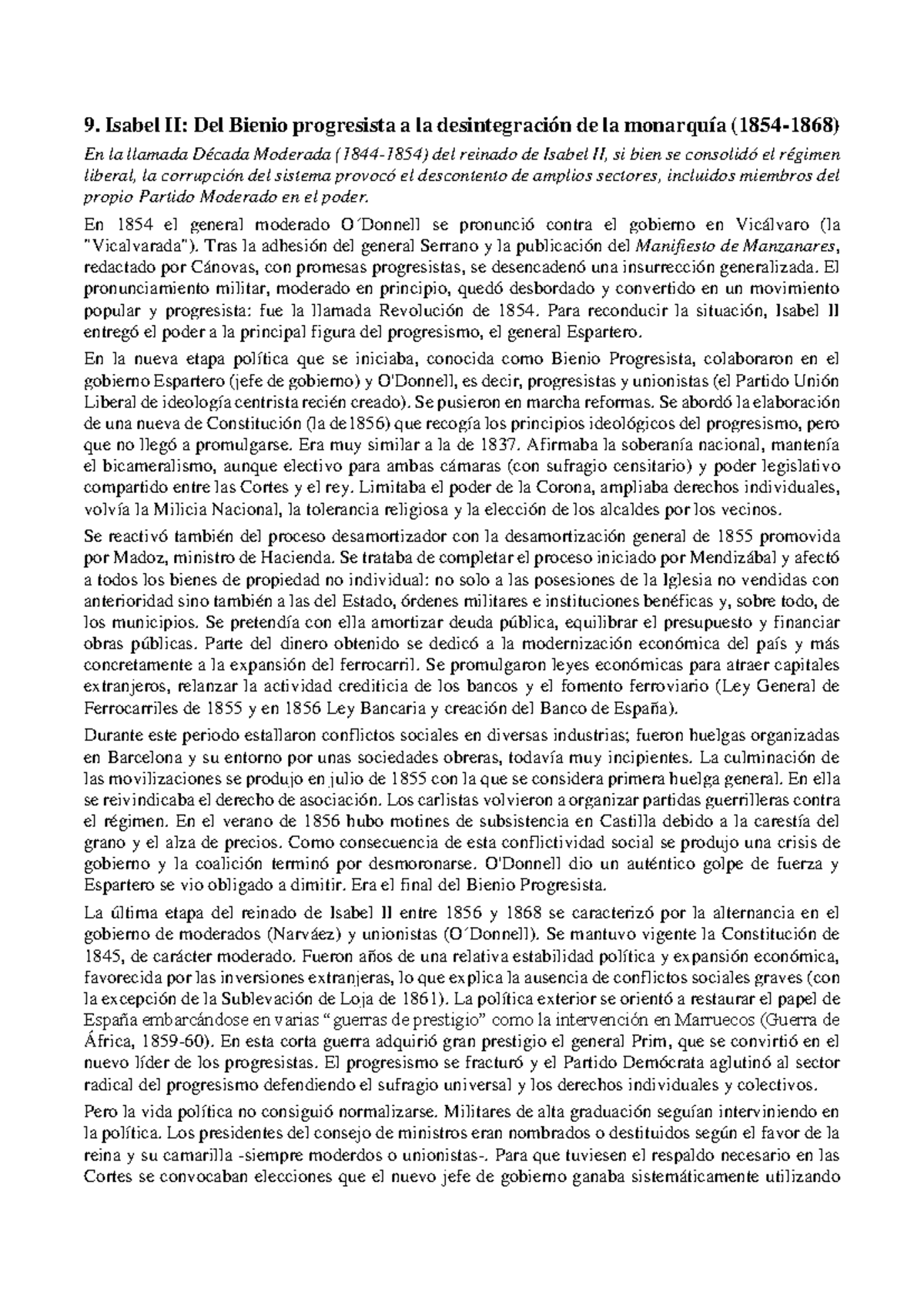 09. Isabel II. Del Bienio progresista a la desintegración de la ...